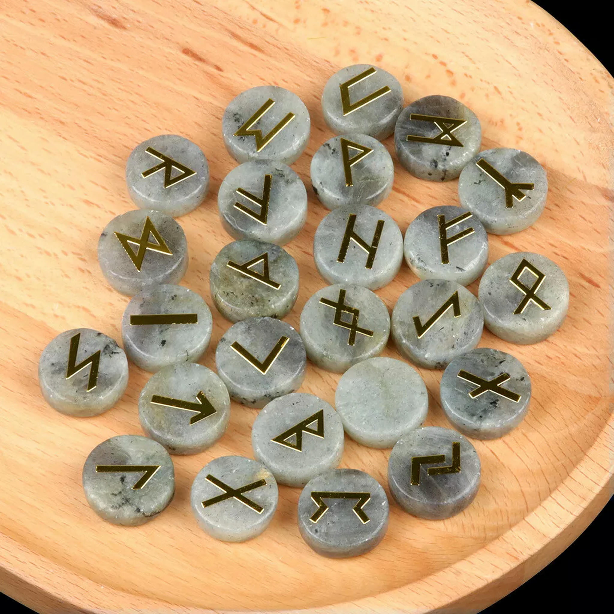 MATROOY 25pcs Labradorite Stone Rune Crystal Set Elder Futhark Reiki ...