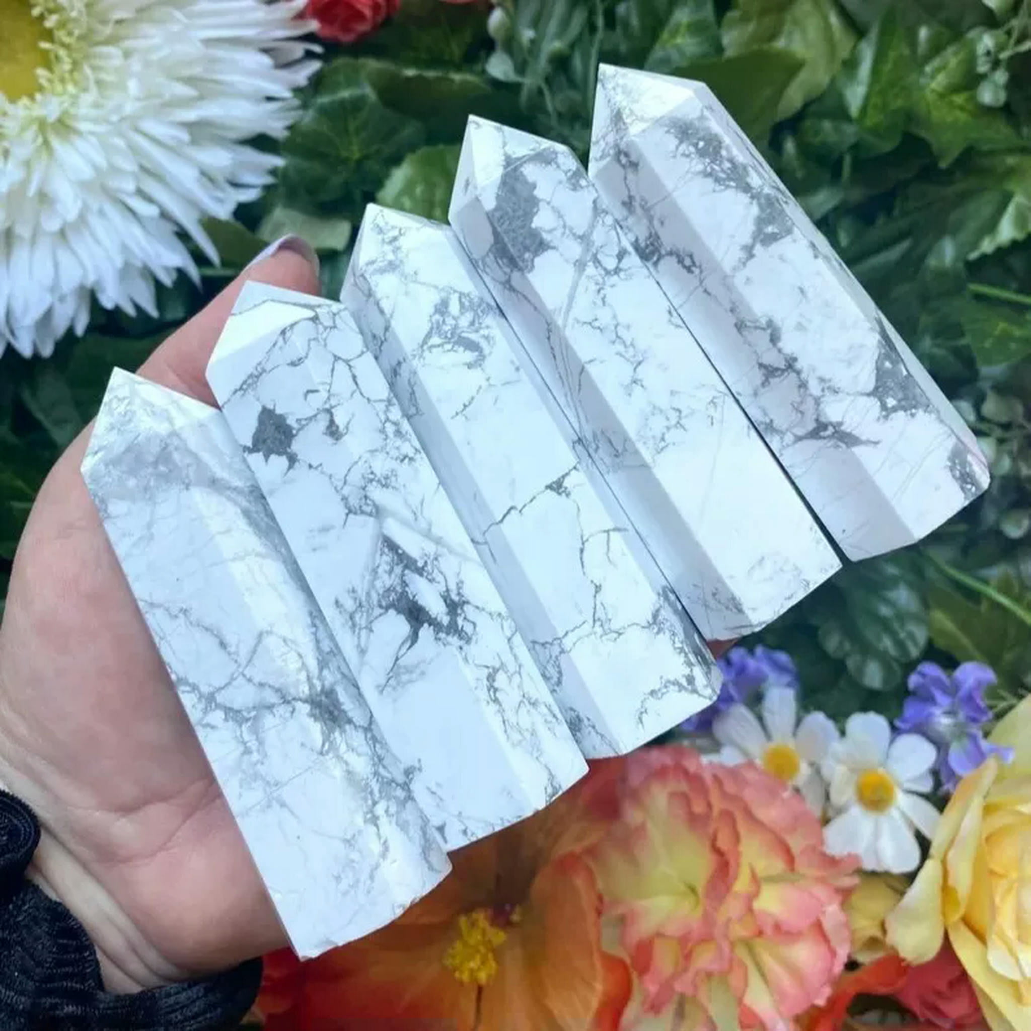 MATROOY 3-4in Howlite Healing Crystal Wands Reiki Obelisk Tower Point ...