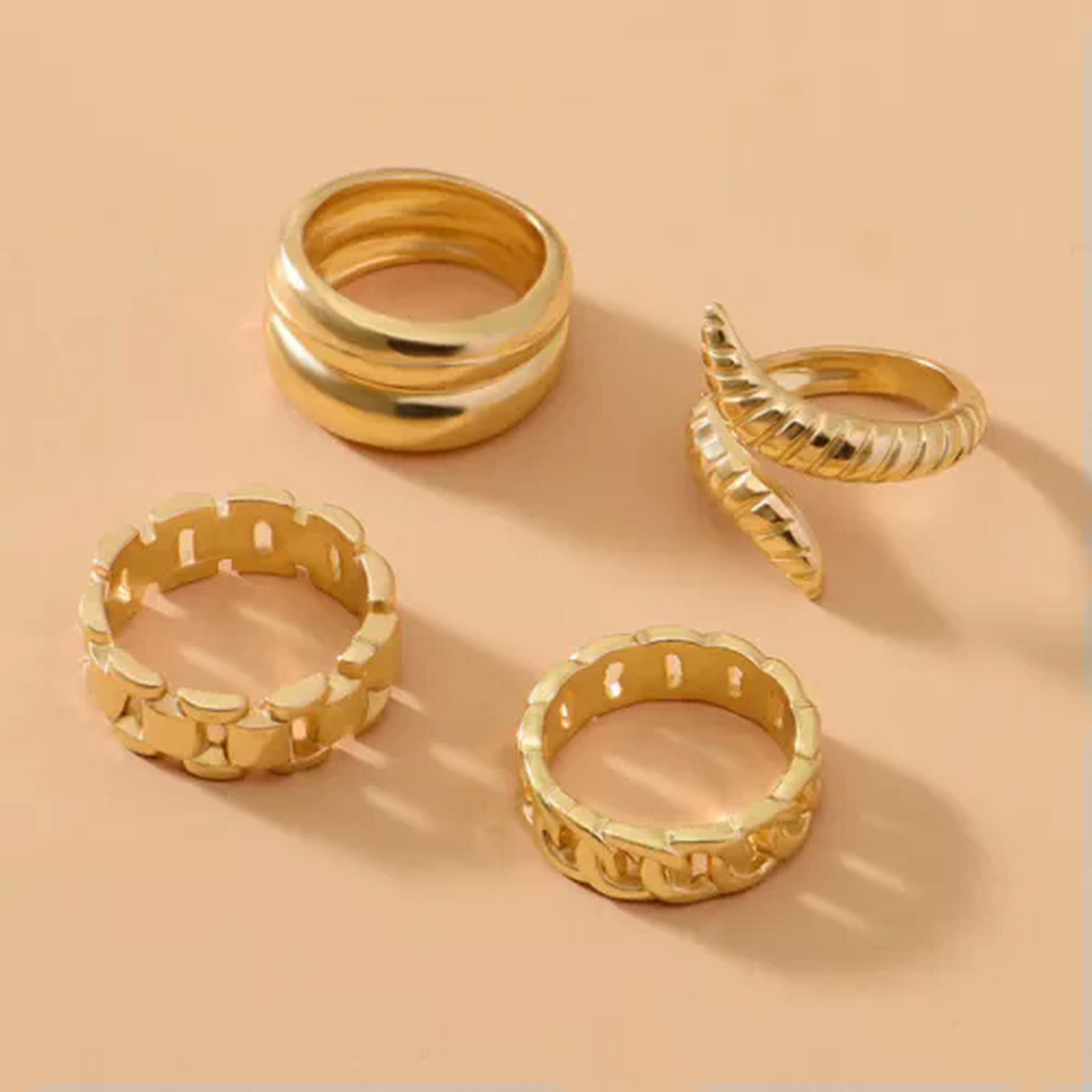MATROOY 4Pcs/set Punk Metal Round Rings Set Gold Color Open Rings ...