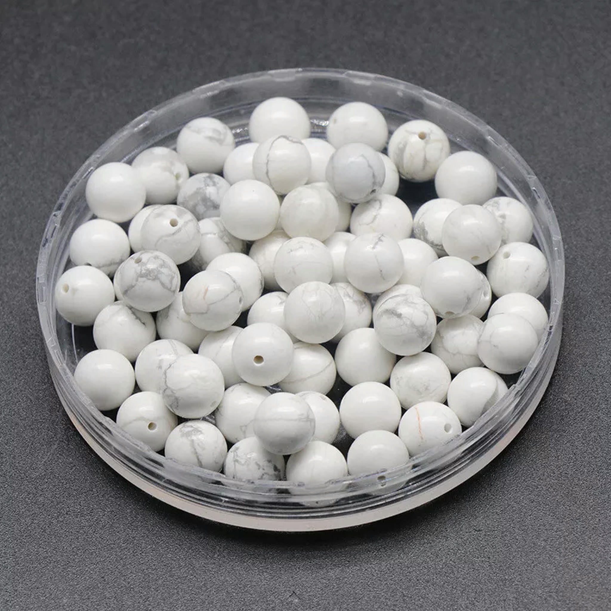 MATROOY 50pcs Natural White Howlite Stone Half Drilled Hole Beads 8mm ...