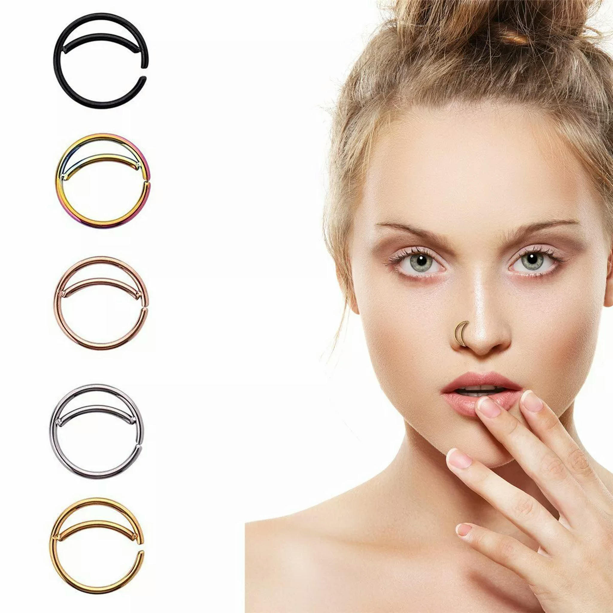 MATROOY 5PCS 20G Stainless Steel Moon Nose Ring Hoop Septum Ear Lip ...