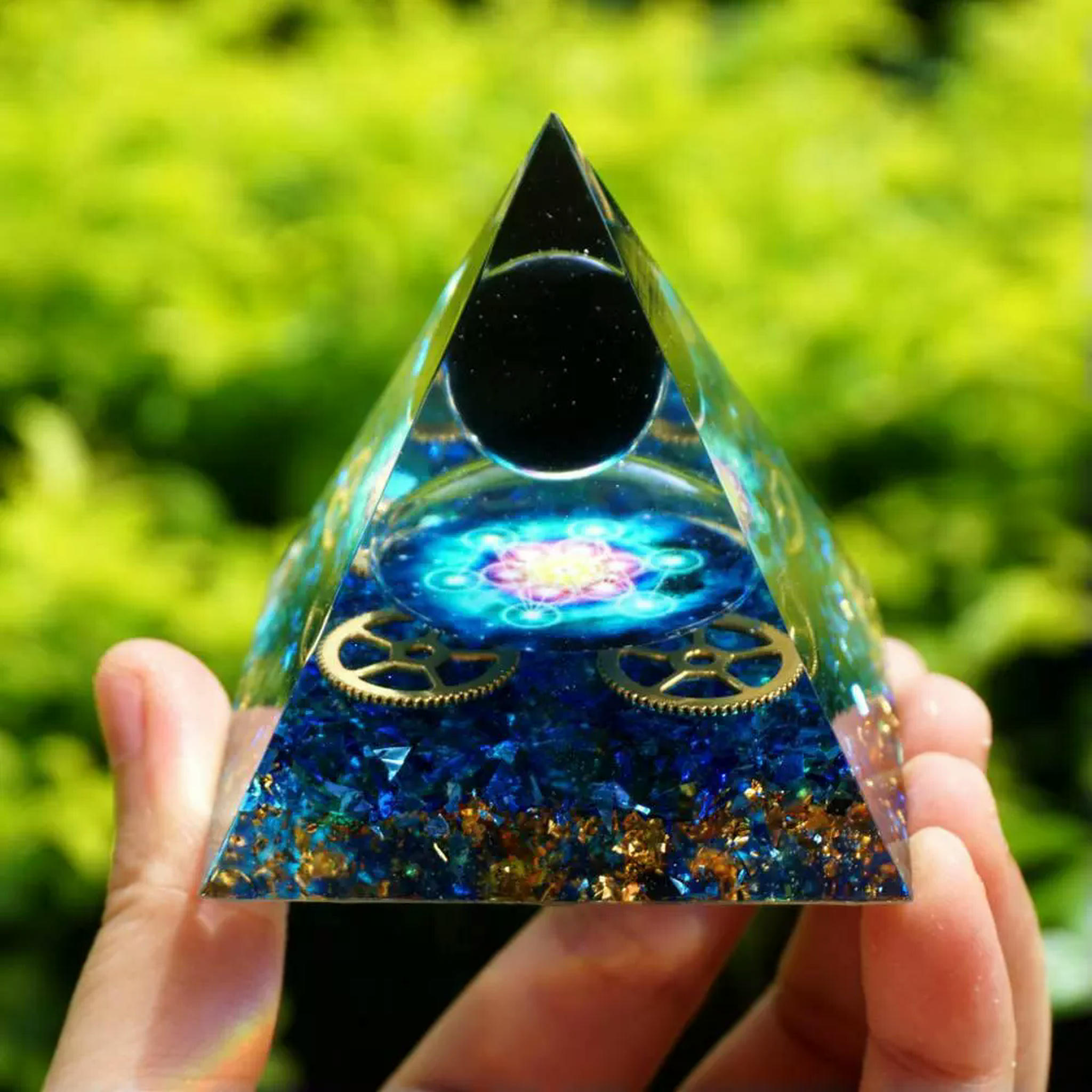 MATROOY 5cm Obsidian Crystal Sphere Orgonite Pyramid blue Chakra Energy ...