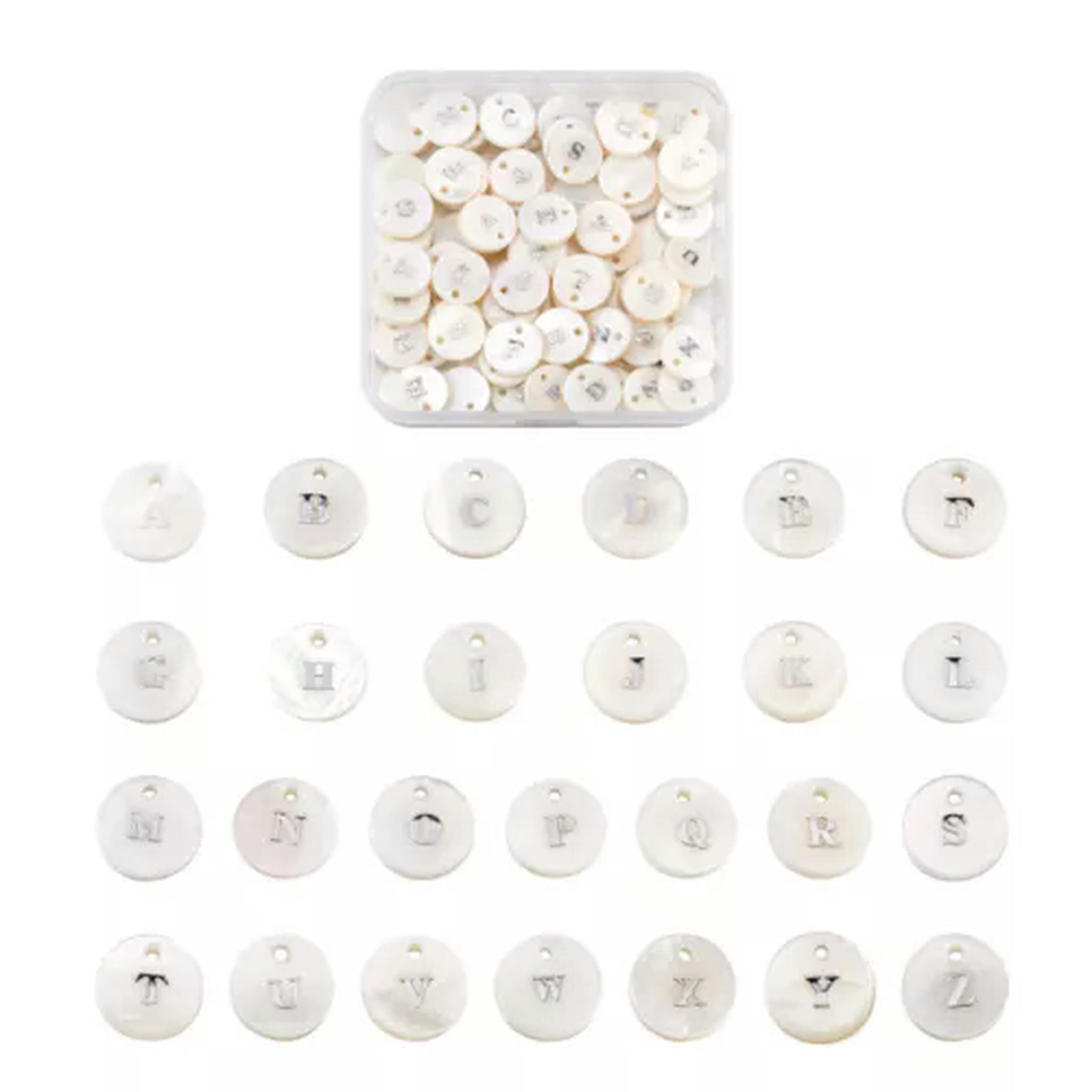 MATROOY 92-104Pcs Freshwater Shell A-Z Letter Bead Charms Alphabet ...