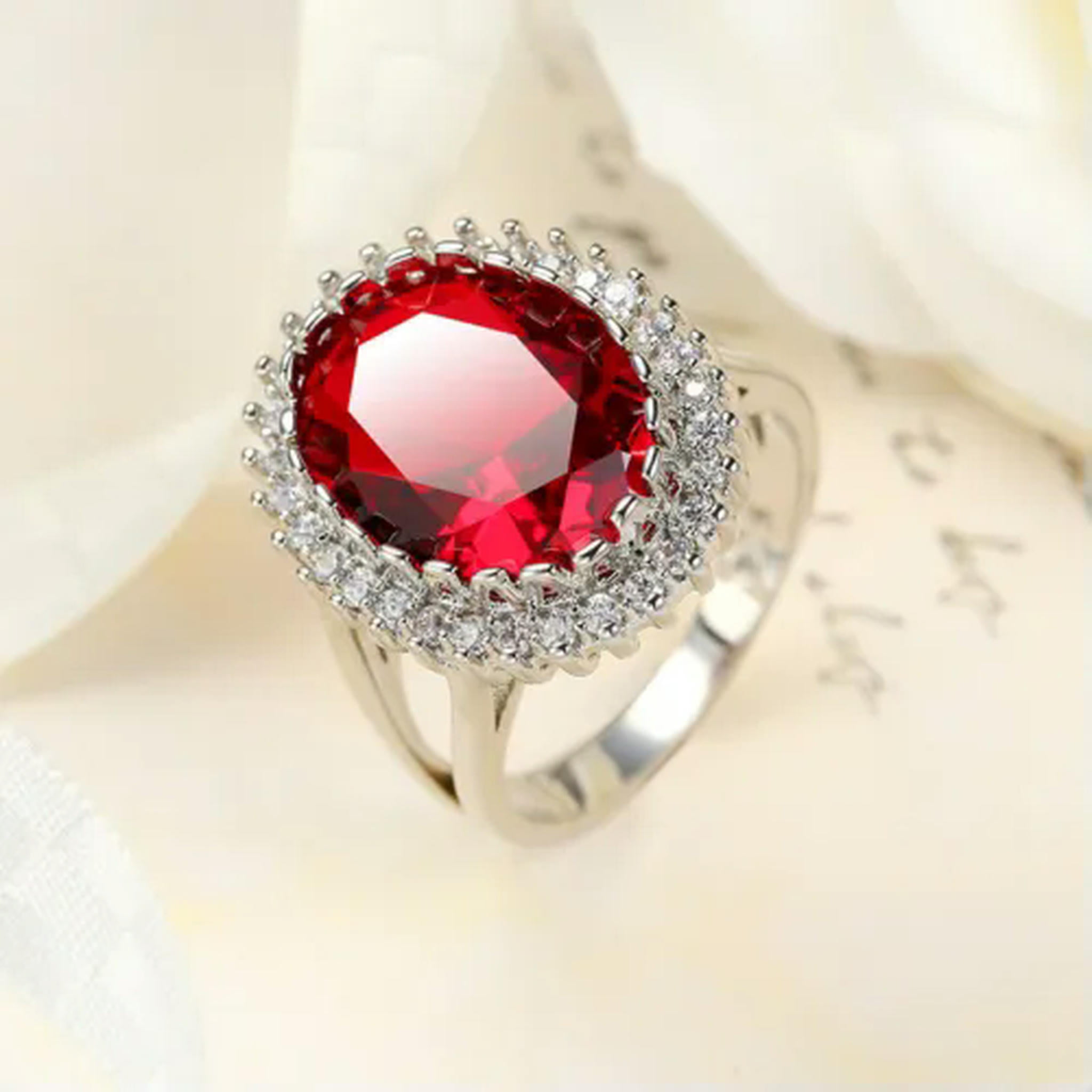 MATROOY 925 Silver Ruby Ring Oval Red Zircon Crystal Rings Women Fashion Rings-9# - Walmart.com
