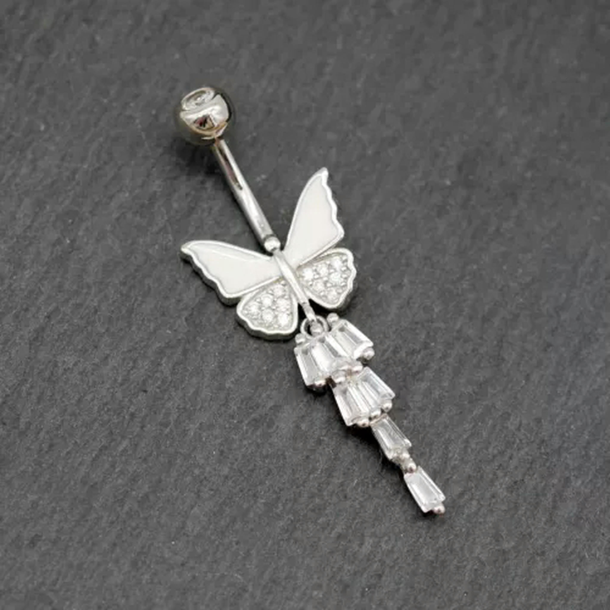 MATROOY 925 Sterling Silver Butterfly CZ Crystal Belly Button Navel ...