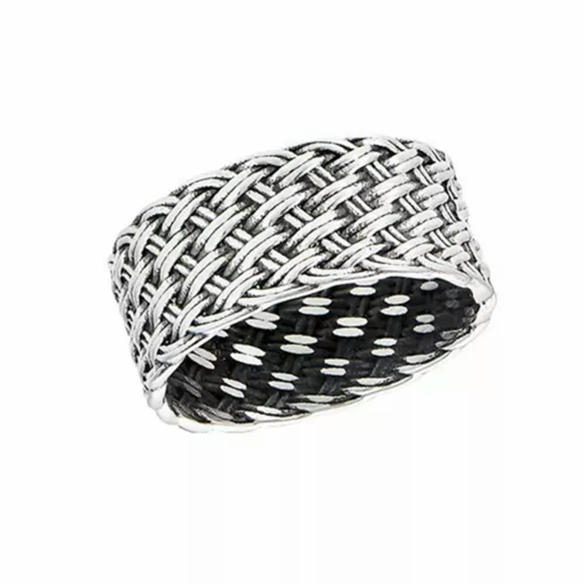 MATROOY Basket Weave Ring Silver Stainless Steel Anniversary ...