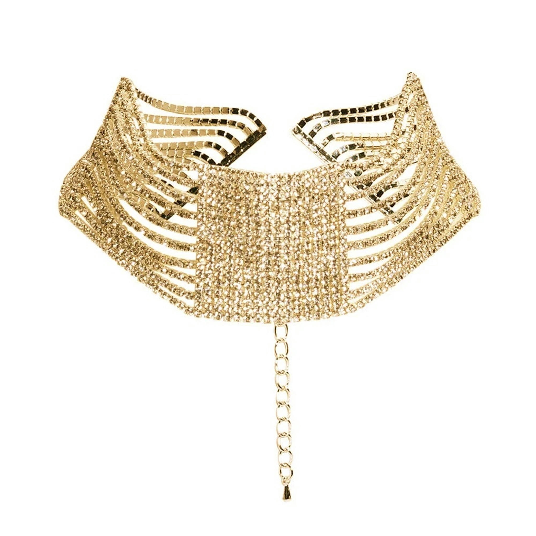 MATROOY Bling Silver Based Rhinestones Drop Tassel Choker Necklace ...