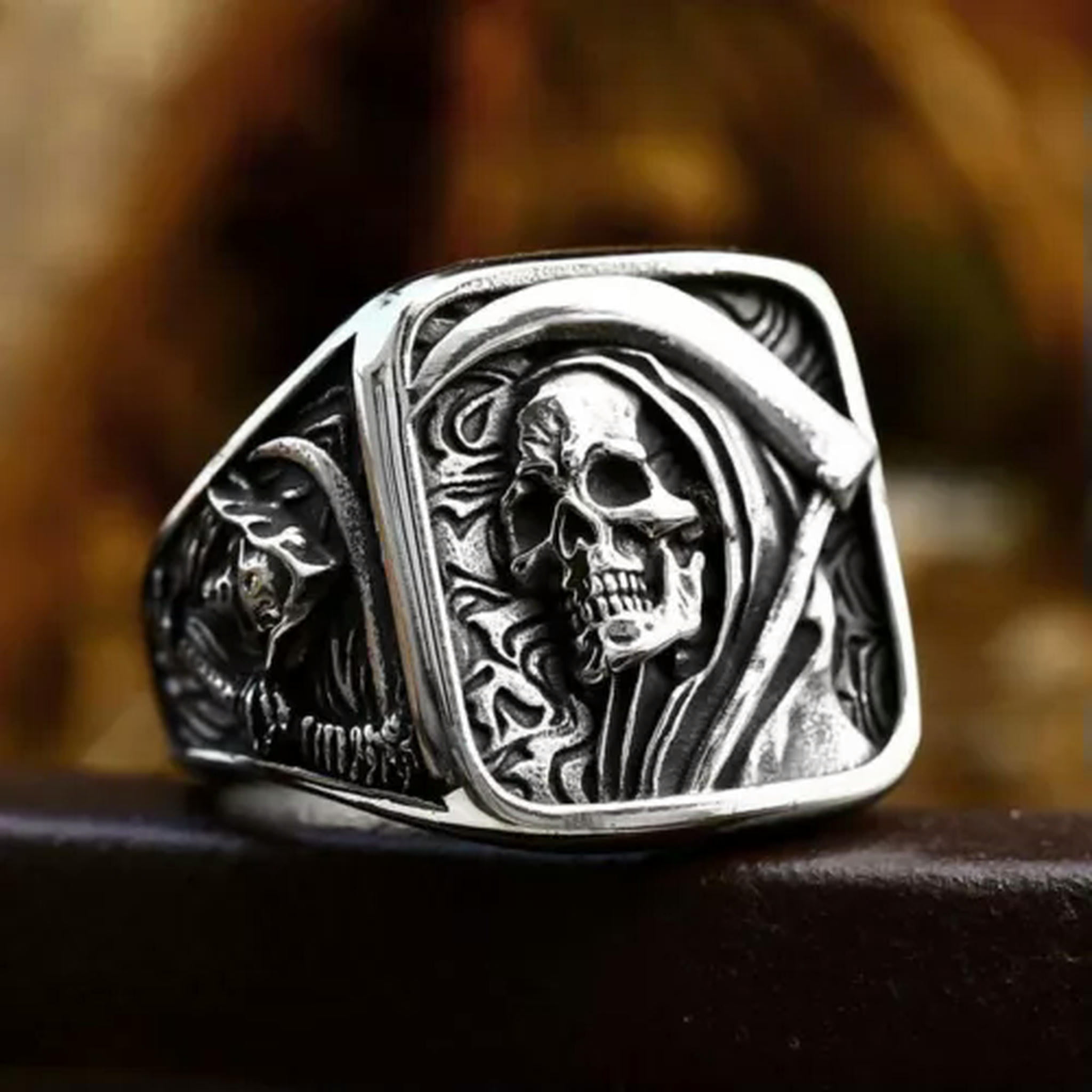 MATROOY Death Skull Ring 316L Stainless Steel Punk Vintage Biker Rock ...