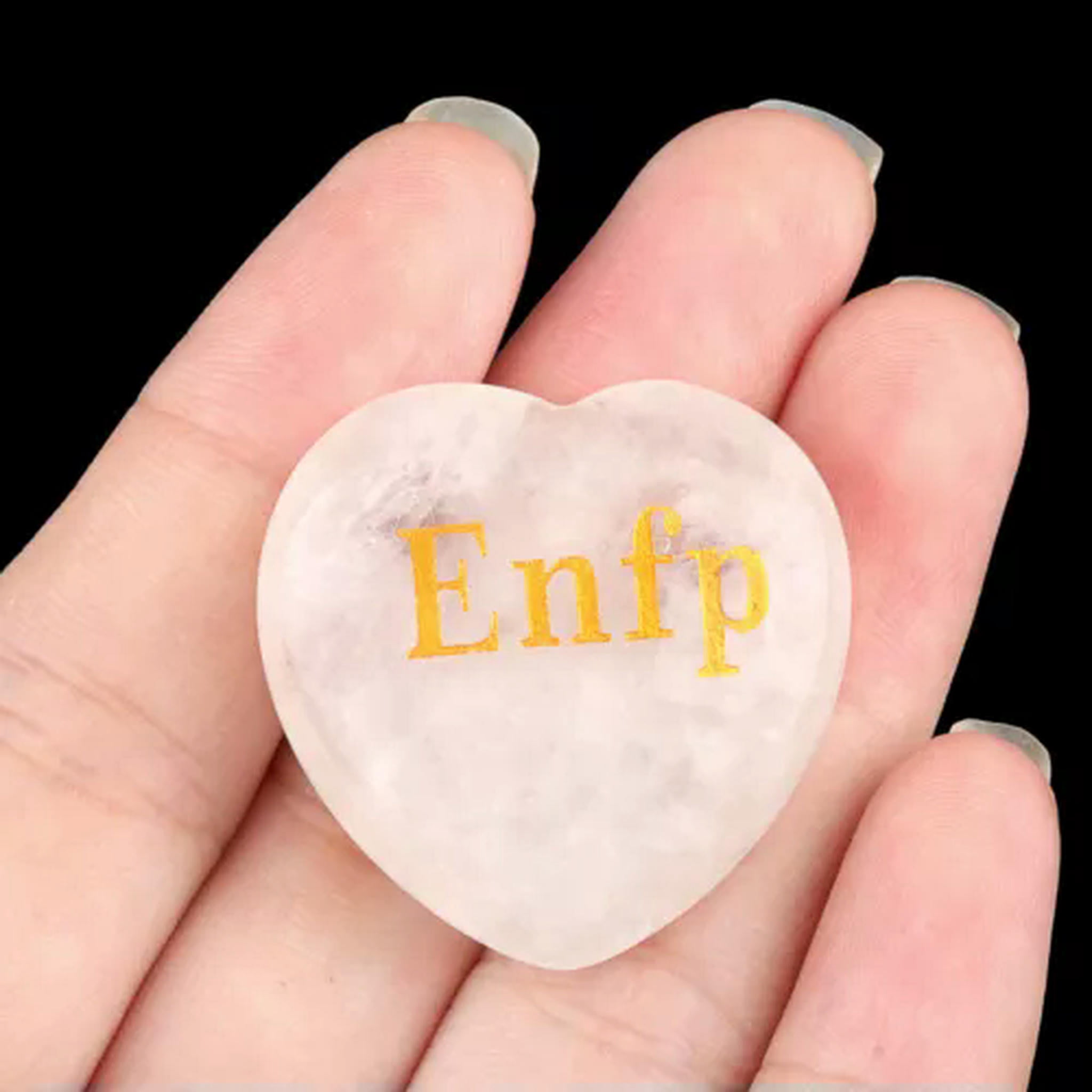 MATROOY Etched MBTI 16 Clear Quartz 30mm Heart Shape Hand Carved Back ...