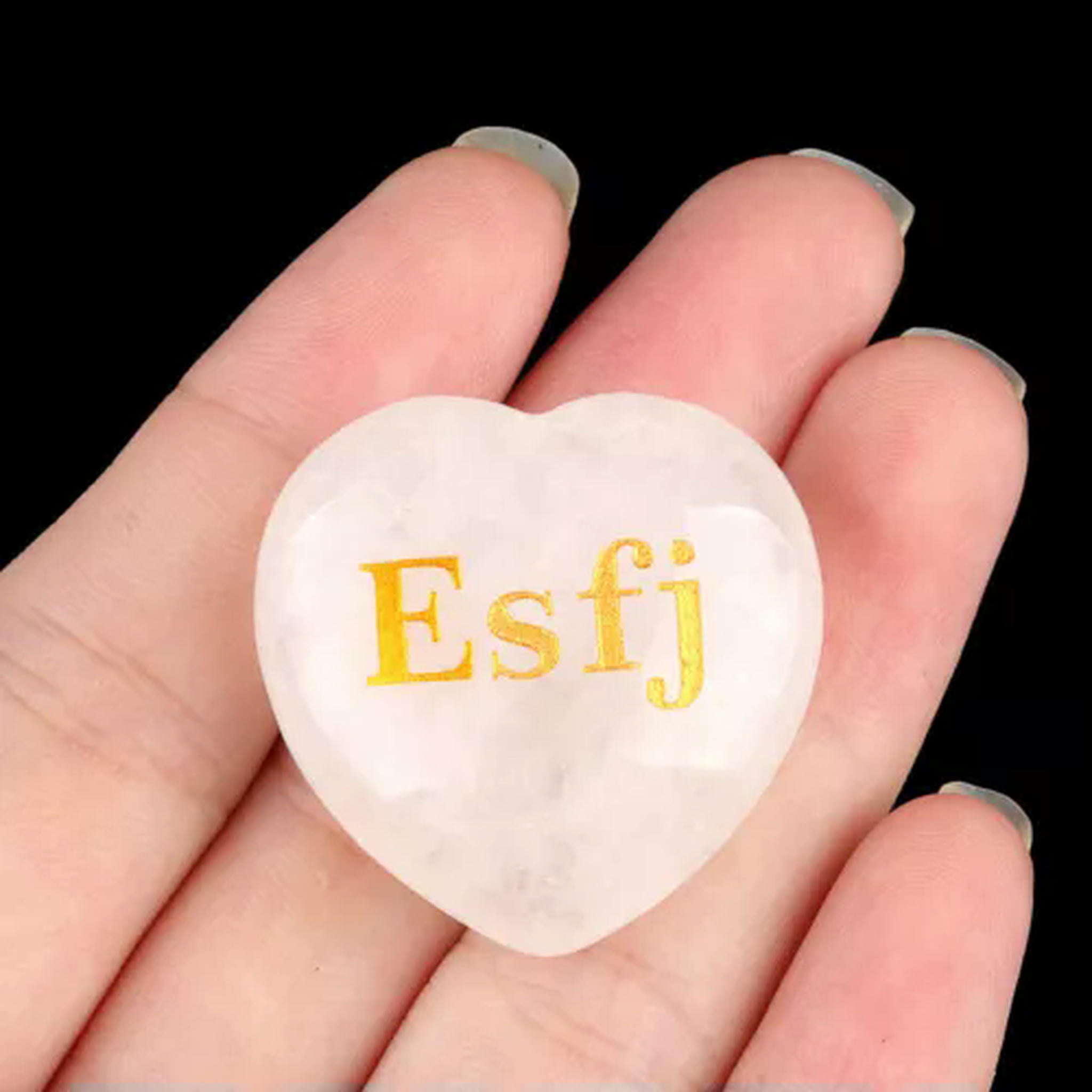 MATROOY Etched MBTI 16 Clear Quartz 30mm Heart Shape Hand Carved Back ...