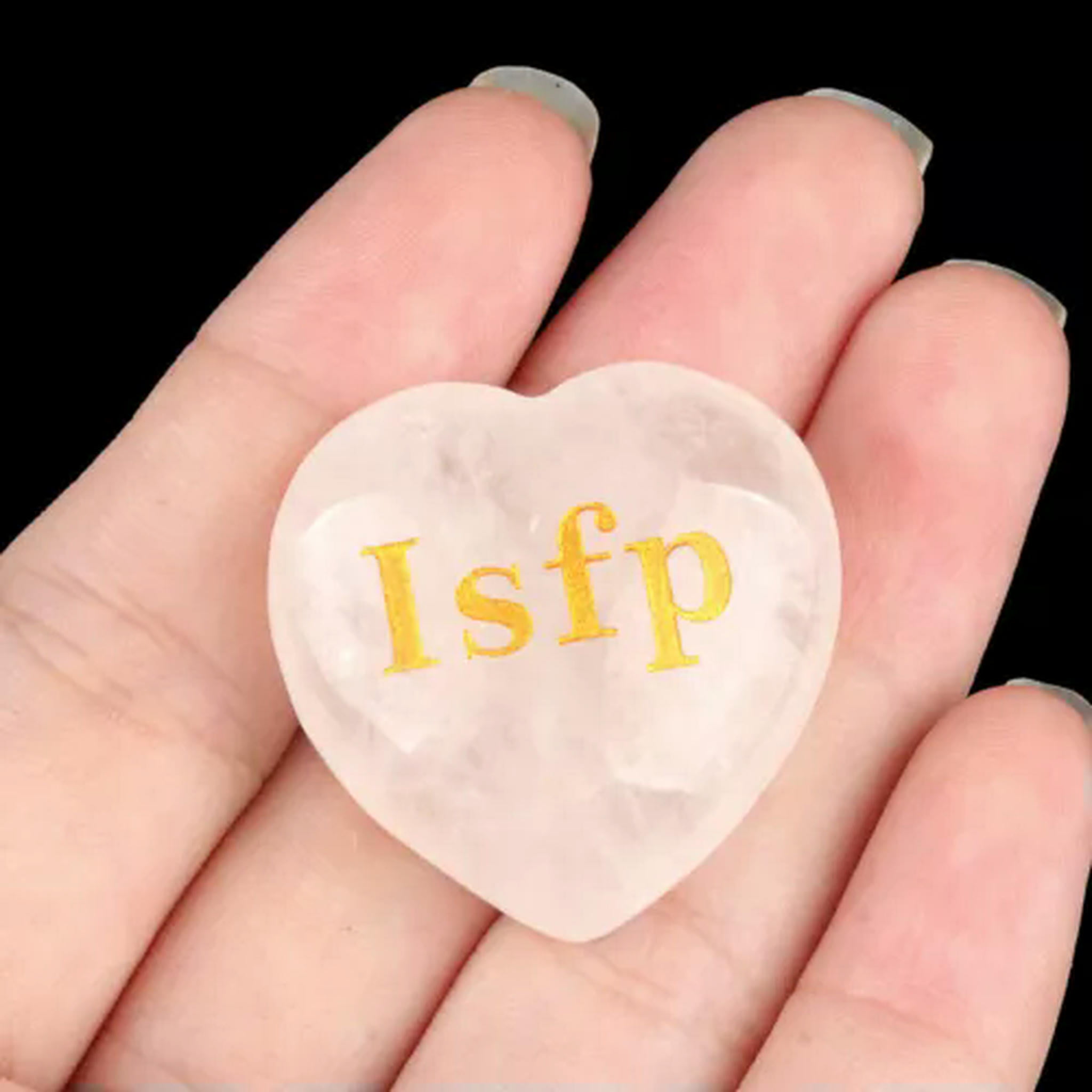 MATROOY Etched MBTI 16 Clear Quartz 30mm Heart Shape Hand Carved Back ...