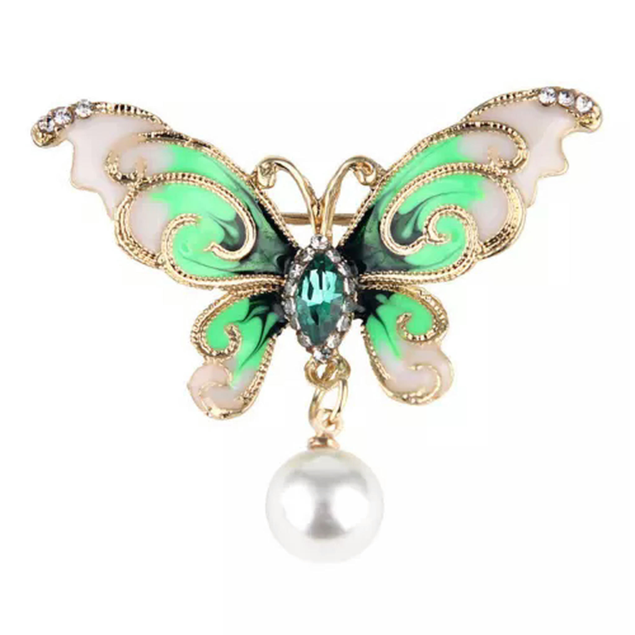 MATROOY Fashion Women Butterfly Pins Rhinestone Enamel Pearl Insect ...