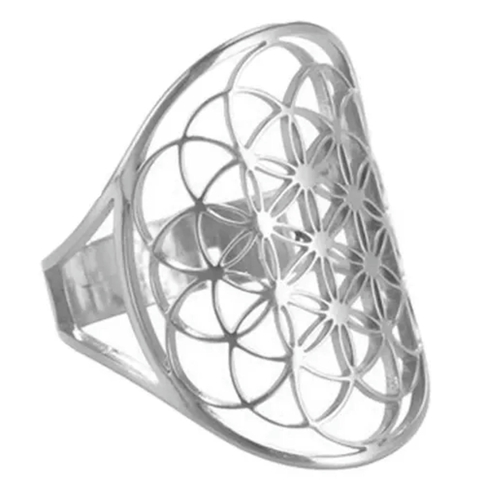MATROOY Flower of Life Ring Silver Stainless Steel Spiritual Sacred ...