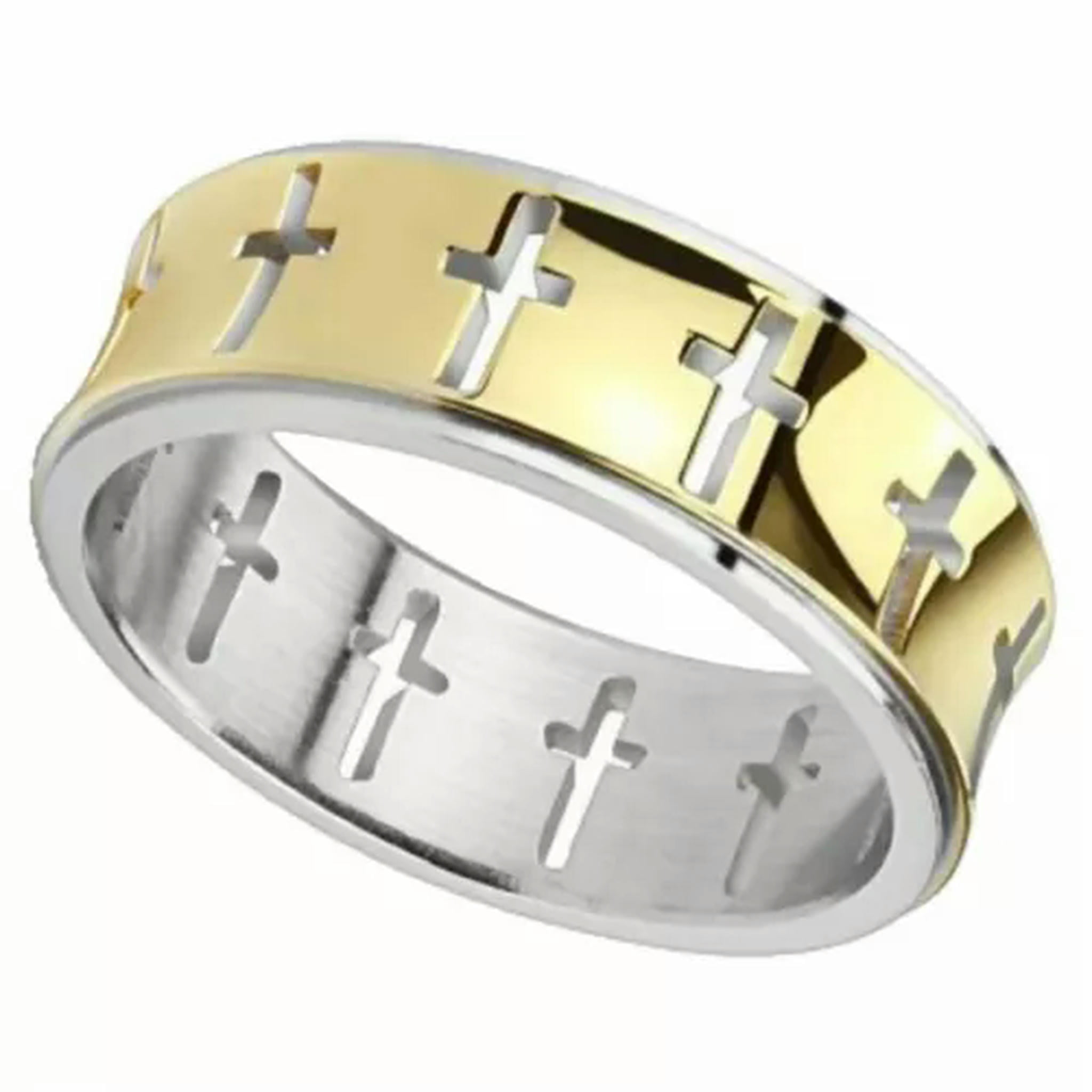 MATROOY Gold Christian Cross Ring Stainless Steel Promise Band 5mm ...
