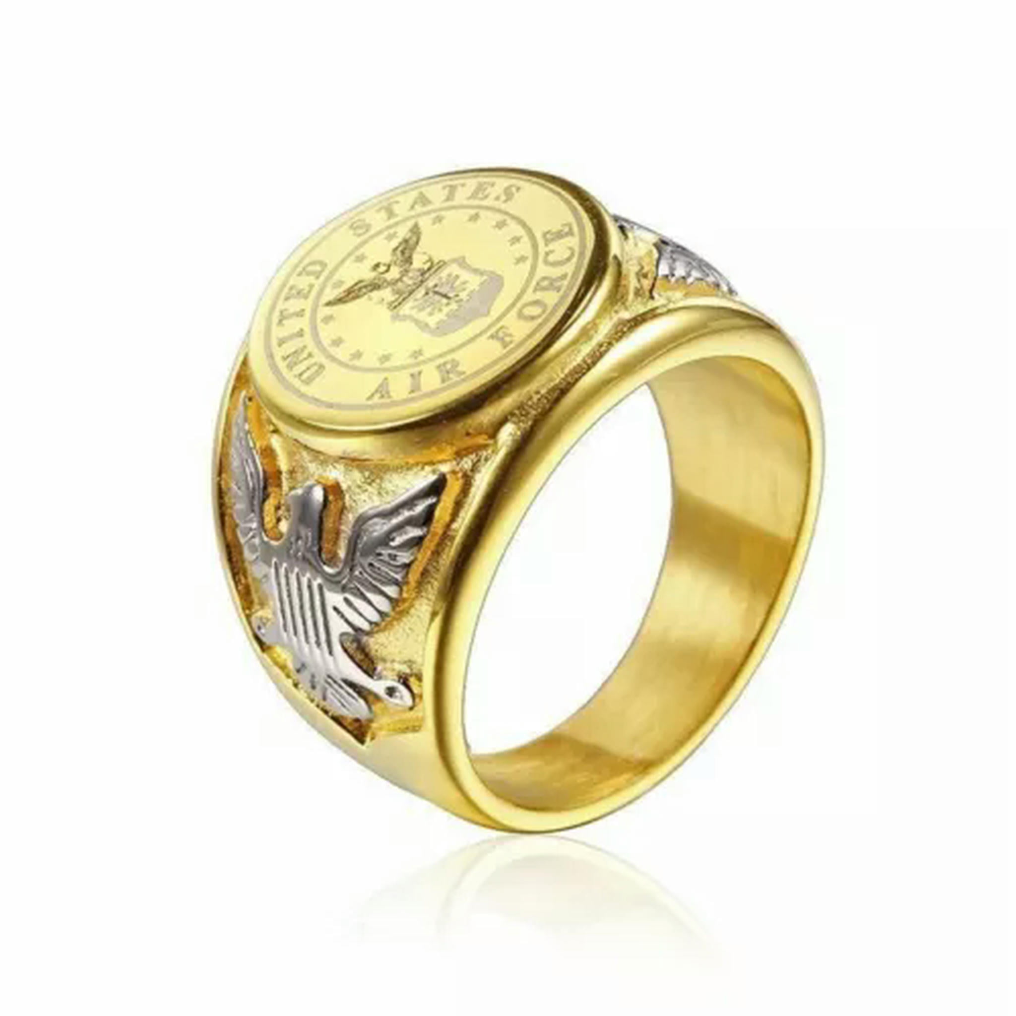 MATROOY Gold Men Signet Us Army Ring Stainless Steel Gold United States ...