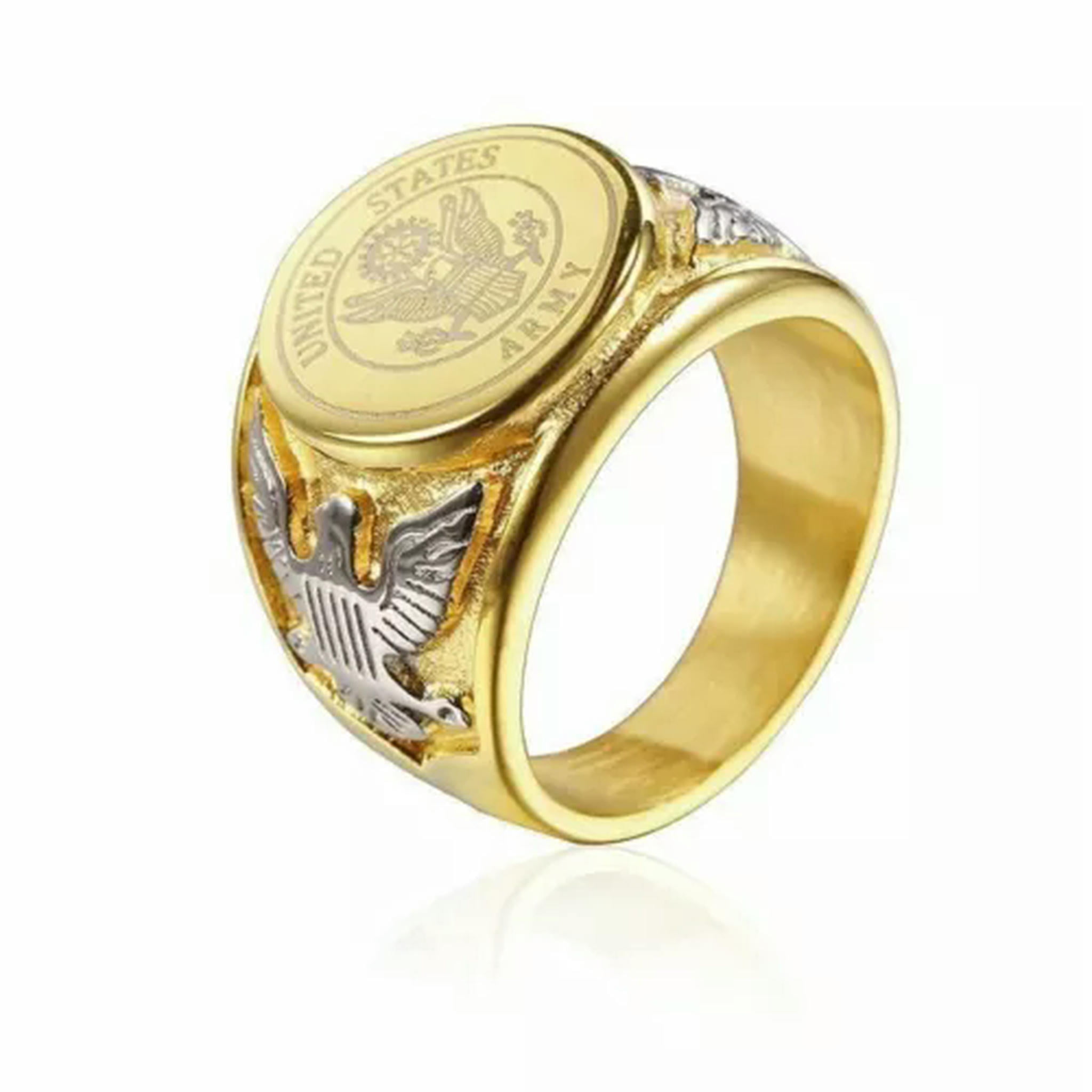 MATROOY Gold Men Signet Us Army Ring Stainless Steel Gold United States ...