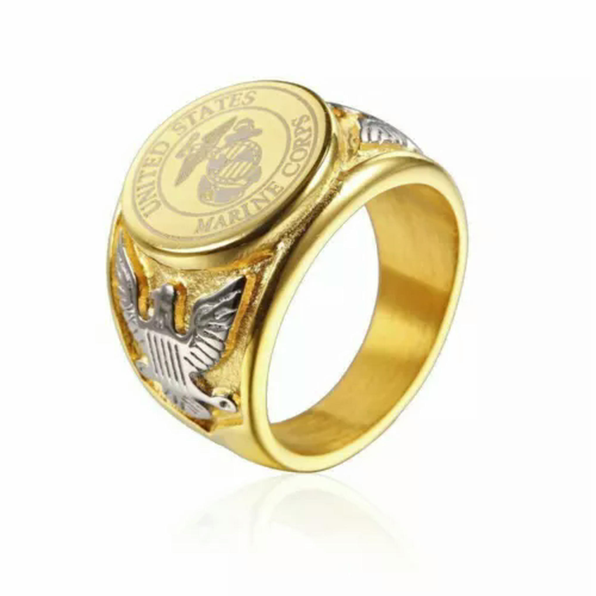 MATROOY Gold Men Signet Us Army Ring Stainless Steel Gold United States ...