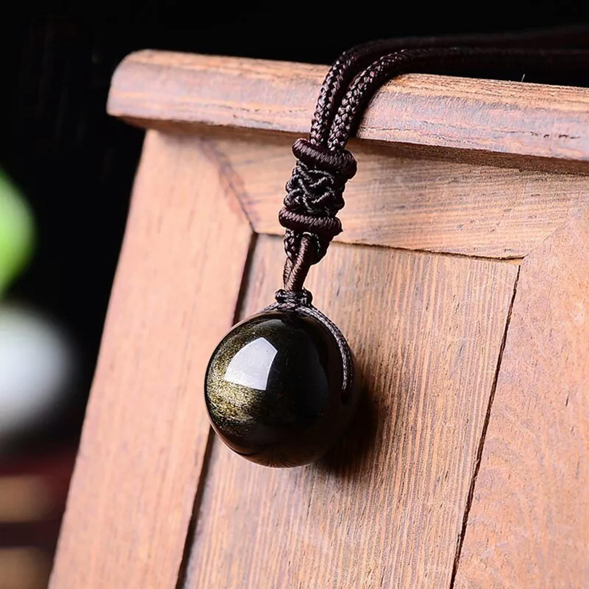 MATROOY Gold Obsidian 16mm Round Bead Pendant Necklace Healing Relief ...