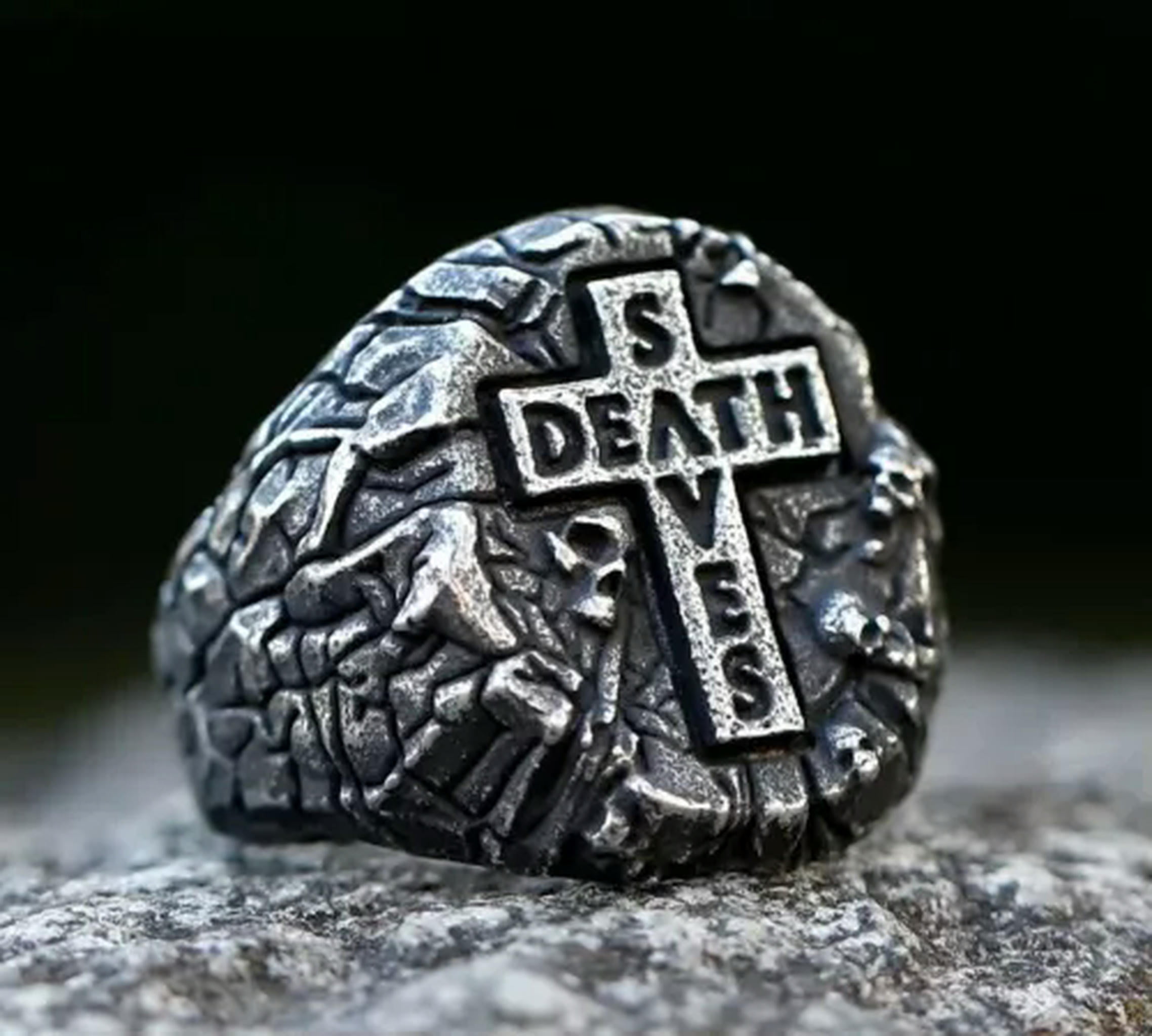 MATROOY Gothic Style Stainless Steel Christian Death Cross Ring for Men ...