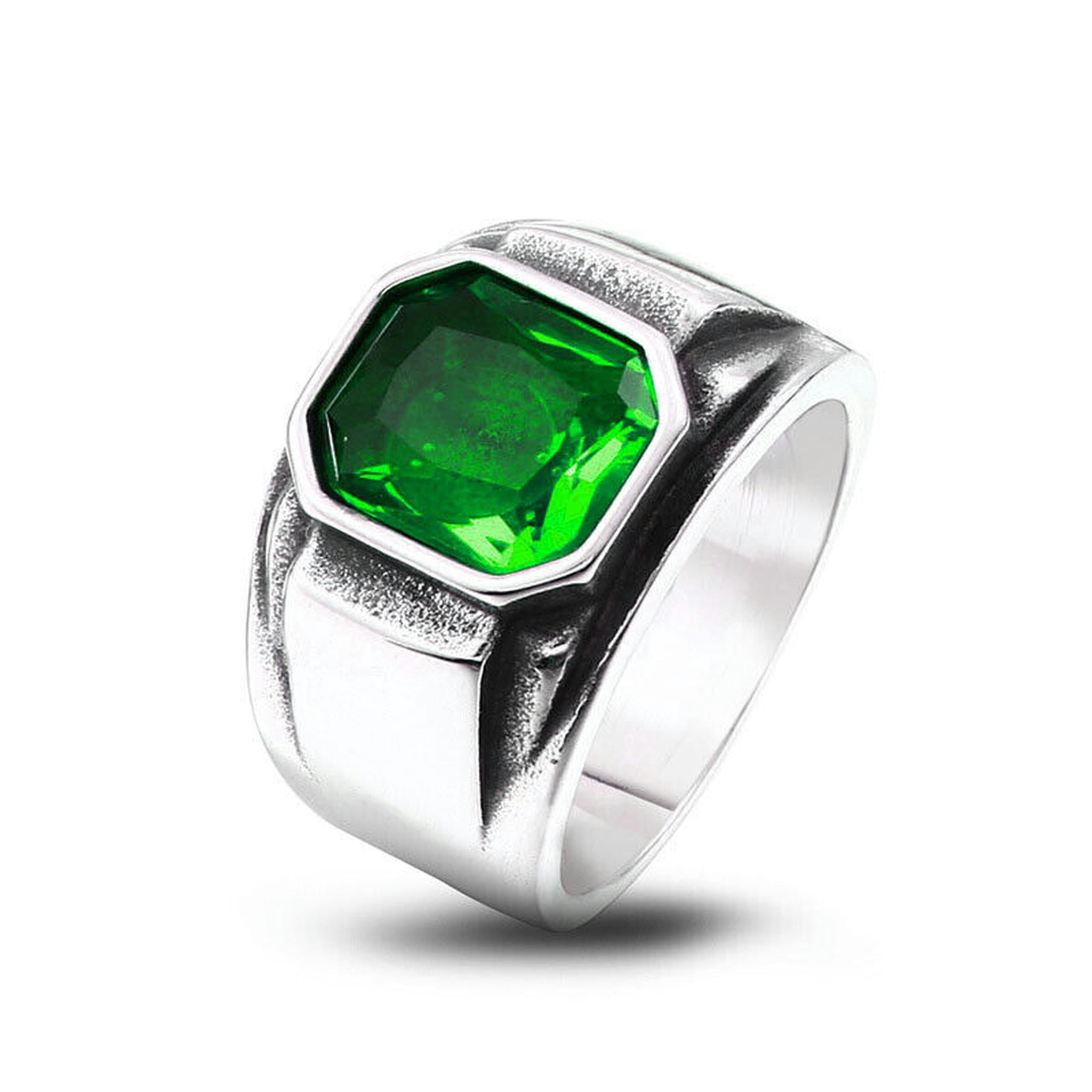 MATROOY Green Stone Inlay Square Wedding Ring Stainless Steel Men's ...