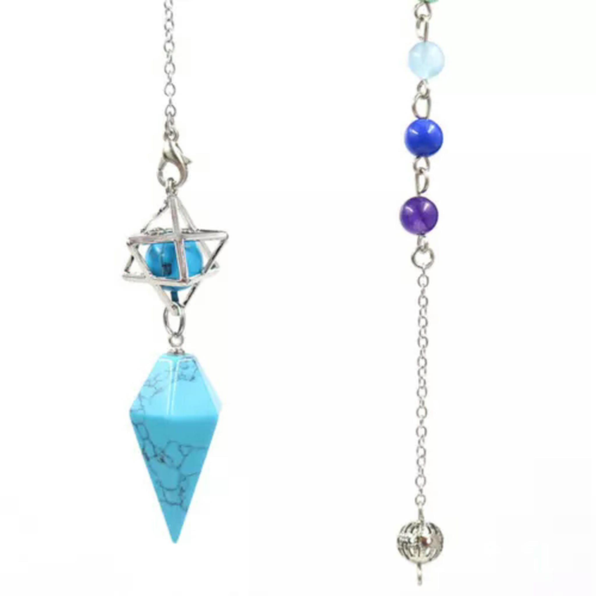 MATROOY Hexagon Pendulum Crystal Quartz Nature Energy Reiki Healing Merkaba Pendant -Blue ...