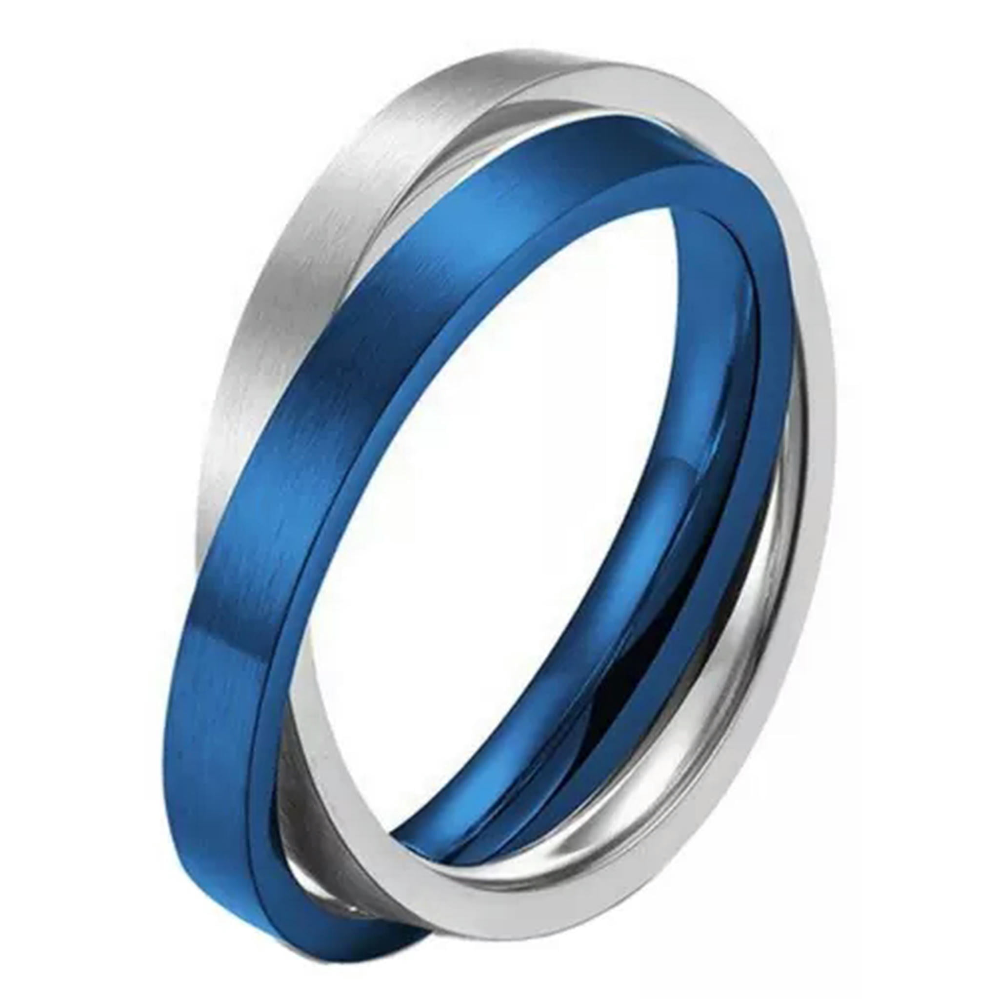 MATROOY Interlocking Rolling Ring Blue Silver Stainless Steel Opposites ...