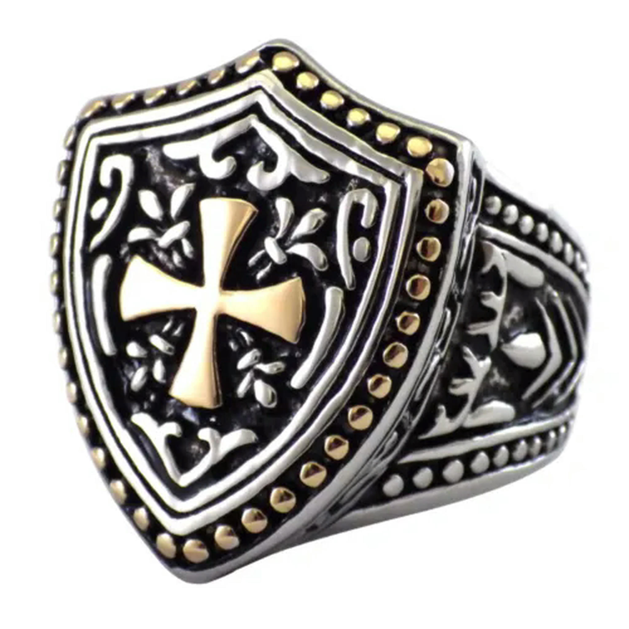 MATROOY Knights Templar Ring Stainless Steel LARP Cosplay Shield Cross ...