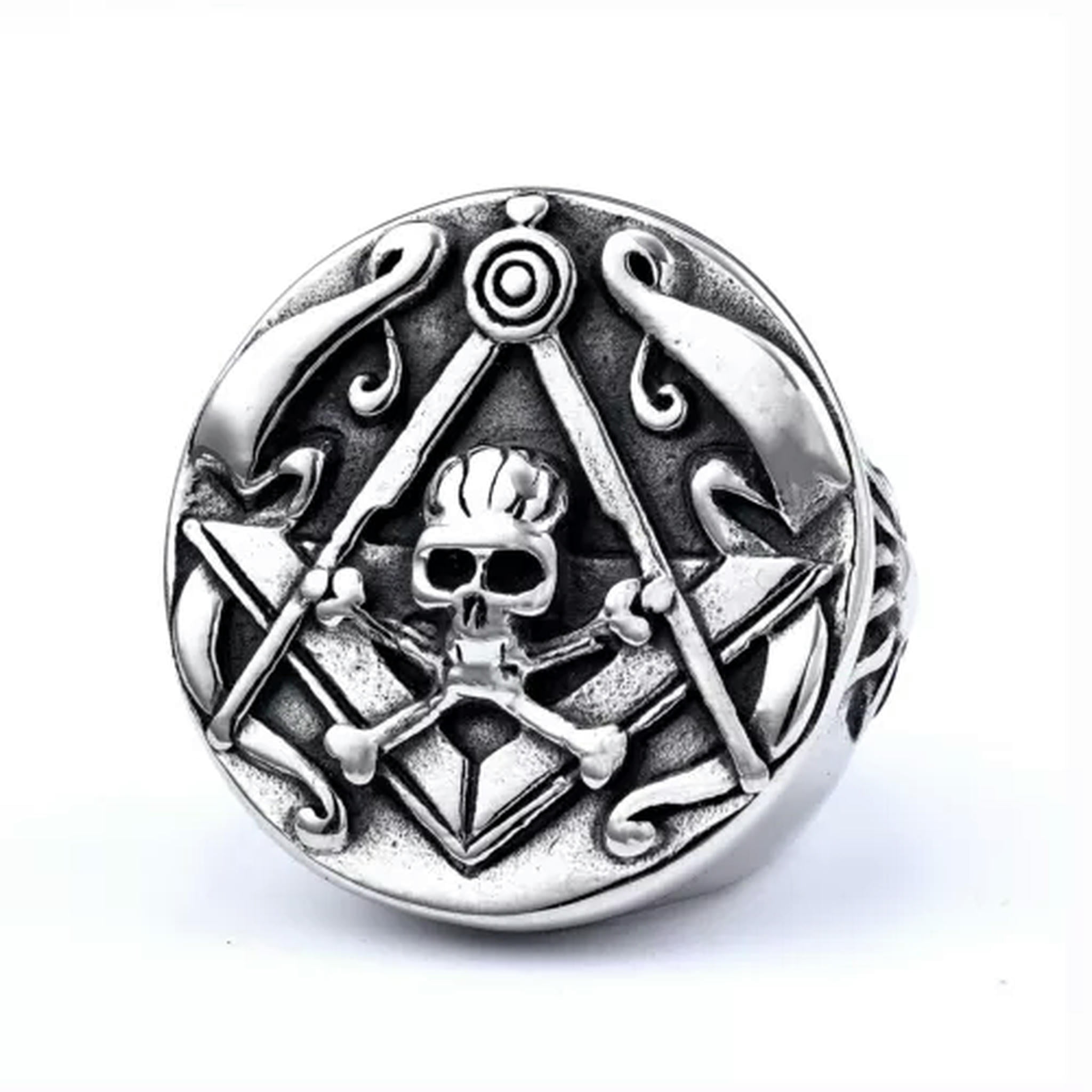 MATROOY Men Masonic Skull Ring Square G & Pillars Freemason Master Sun Silver Huge 7-15-8-Silver ...