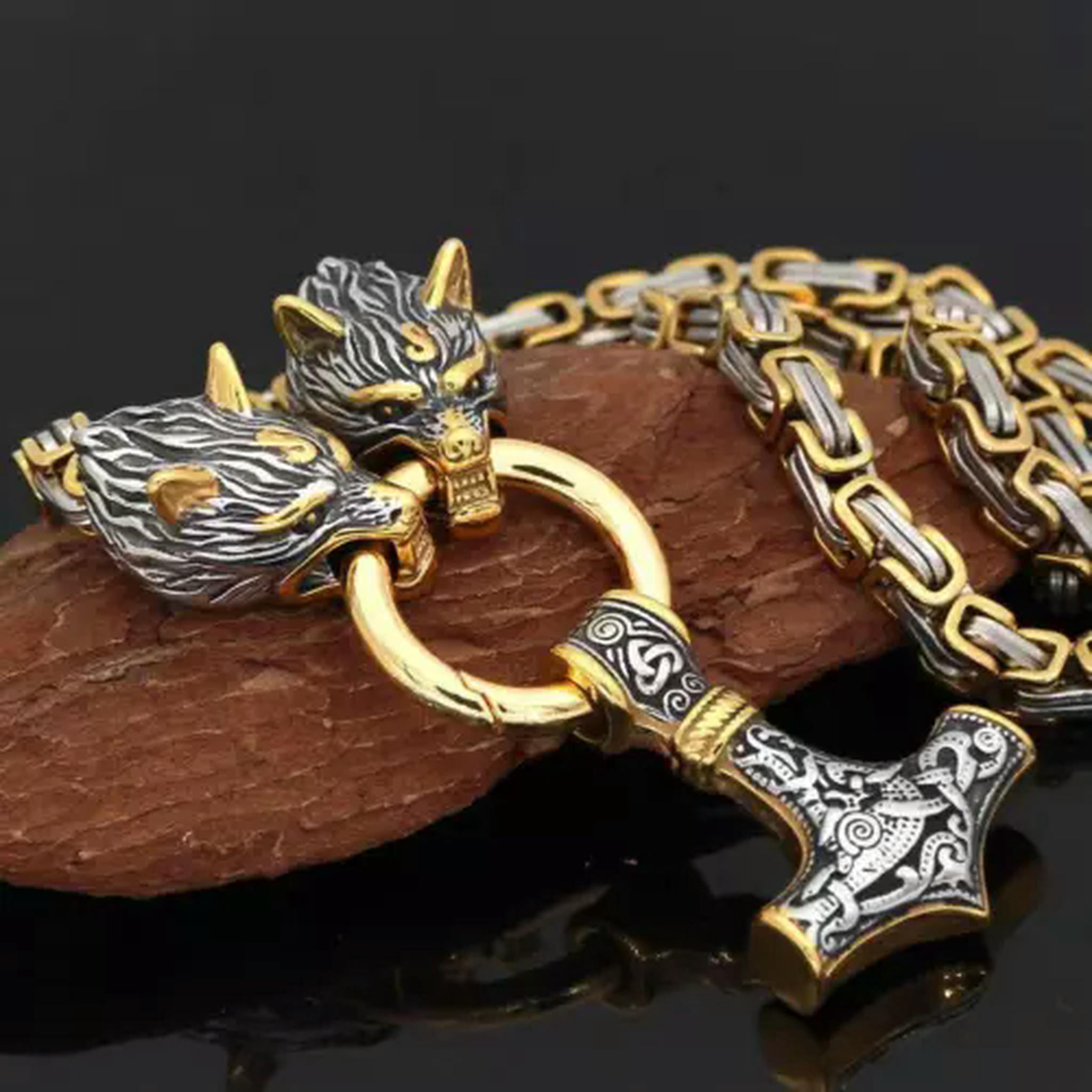 MATROOY Men' Norse Viking Wolf &Thor Necklace Chain, Charm, Pendant ...