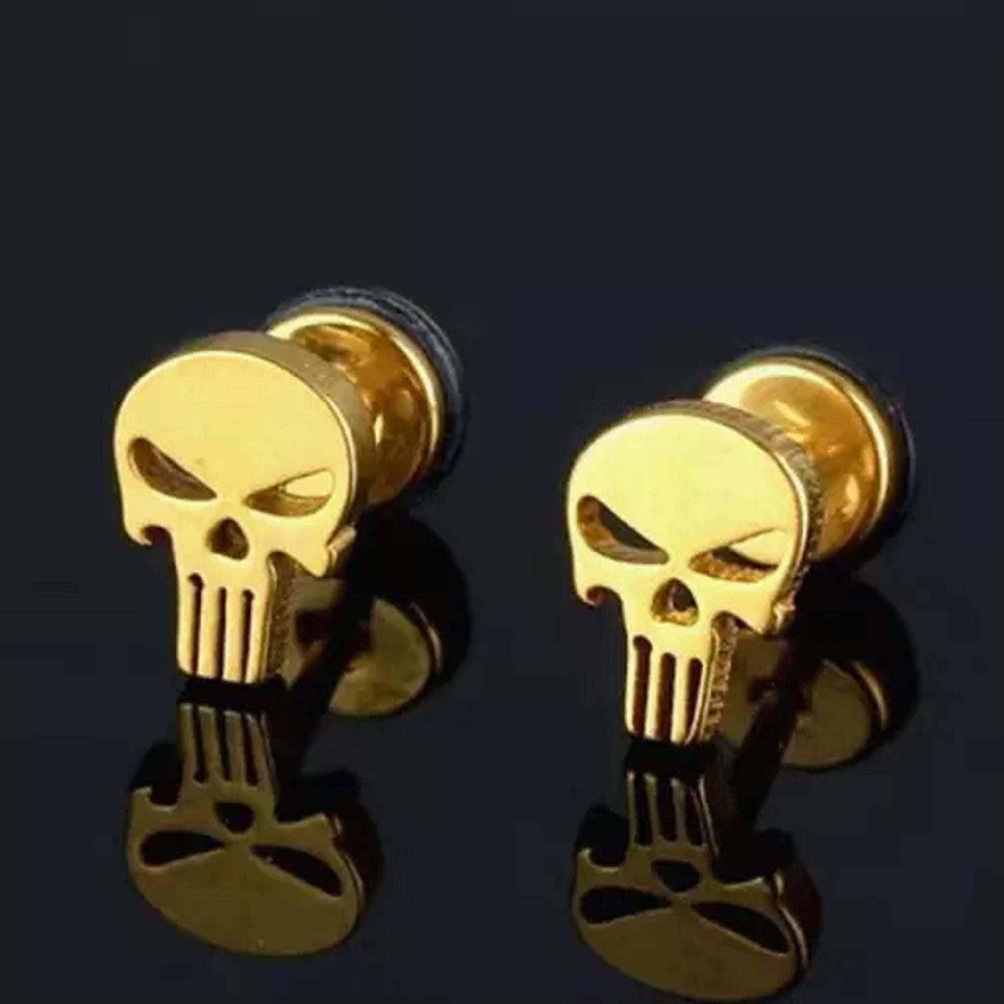 MATROOY Men's Gold Punisher Skull Stud Earrings Surgical Steel Punk ...