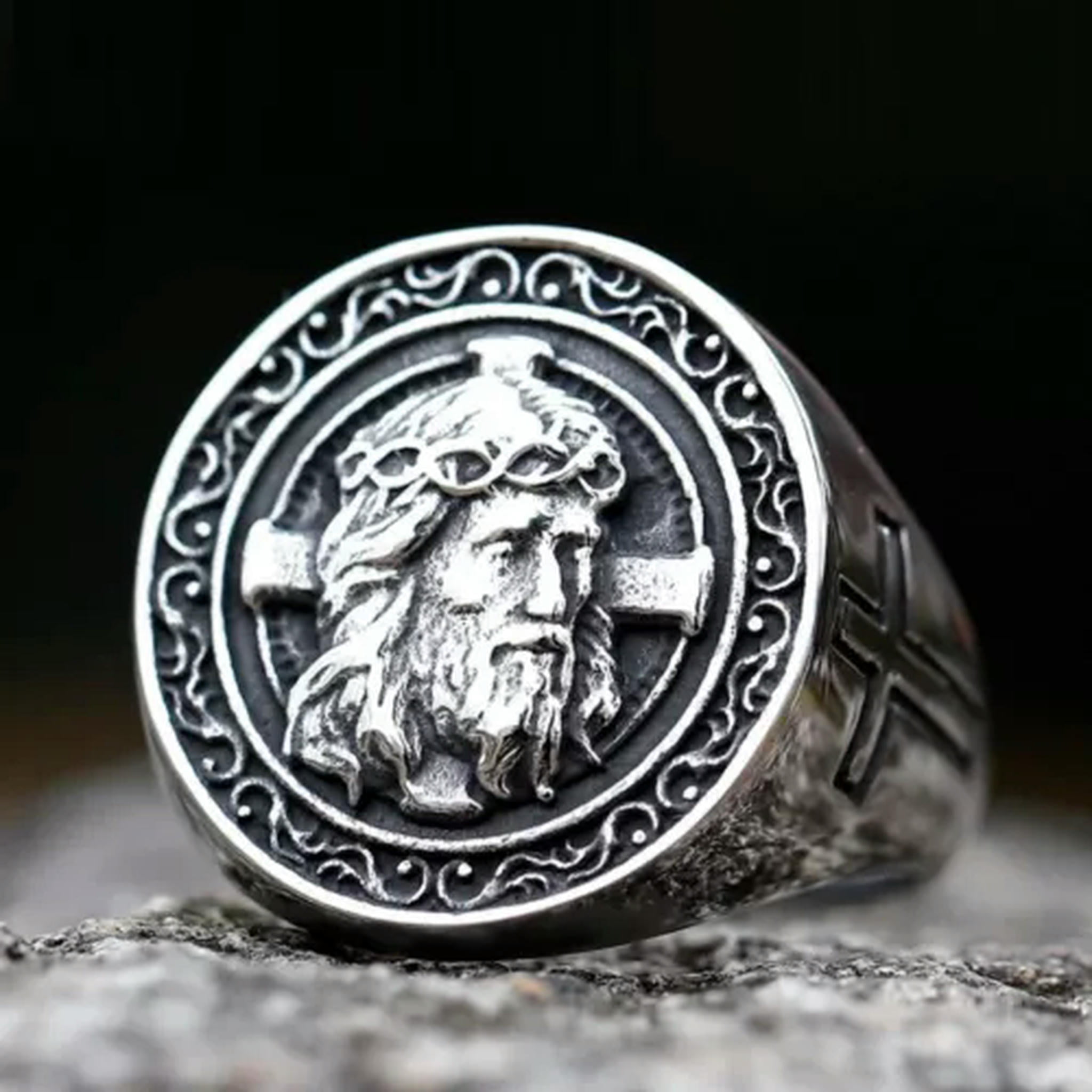 MATROOY Men's Jesus Cross Ring for Men Stainless Steel 7-15 Size ...