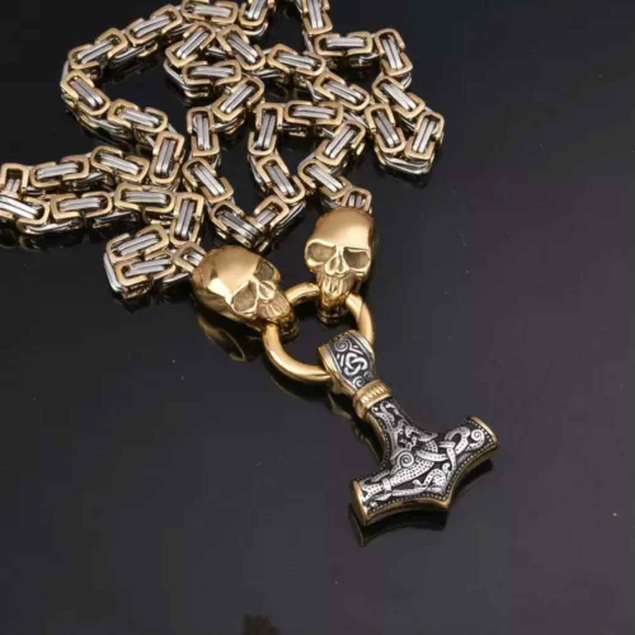 MATROOY Men's Viking Ghost Head & Thor Necklace Chain, Charm, Pendant ...