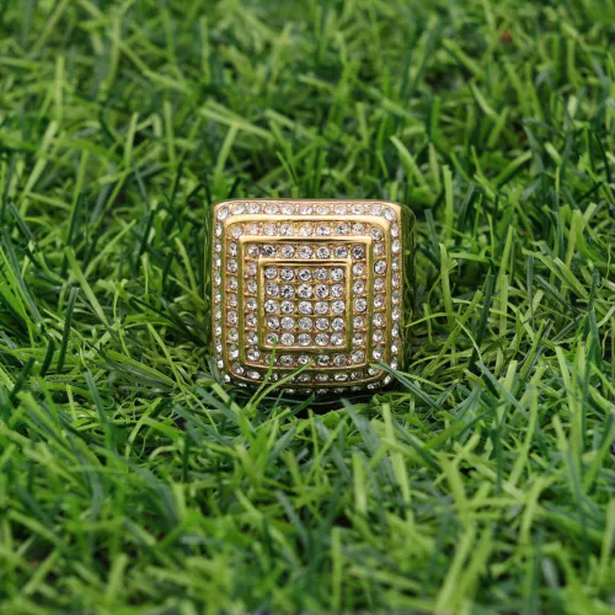 MATROOY Mens Large Iced CZ Square Pinky Ring Band 14k Gold Plated Hip ...
