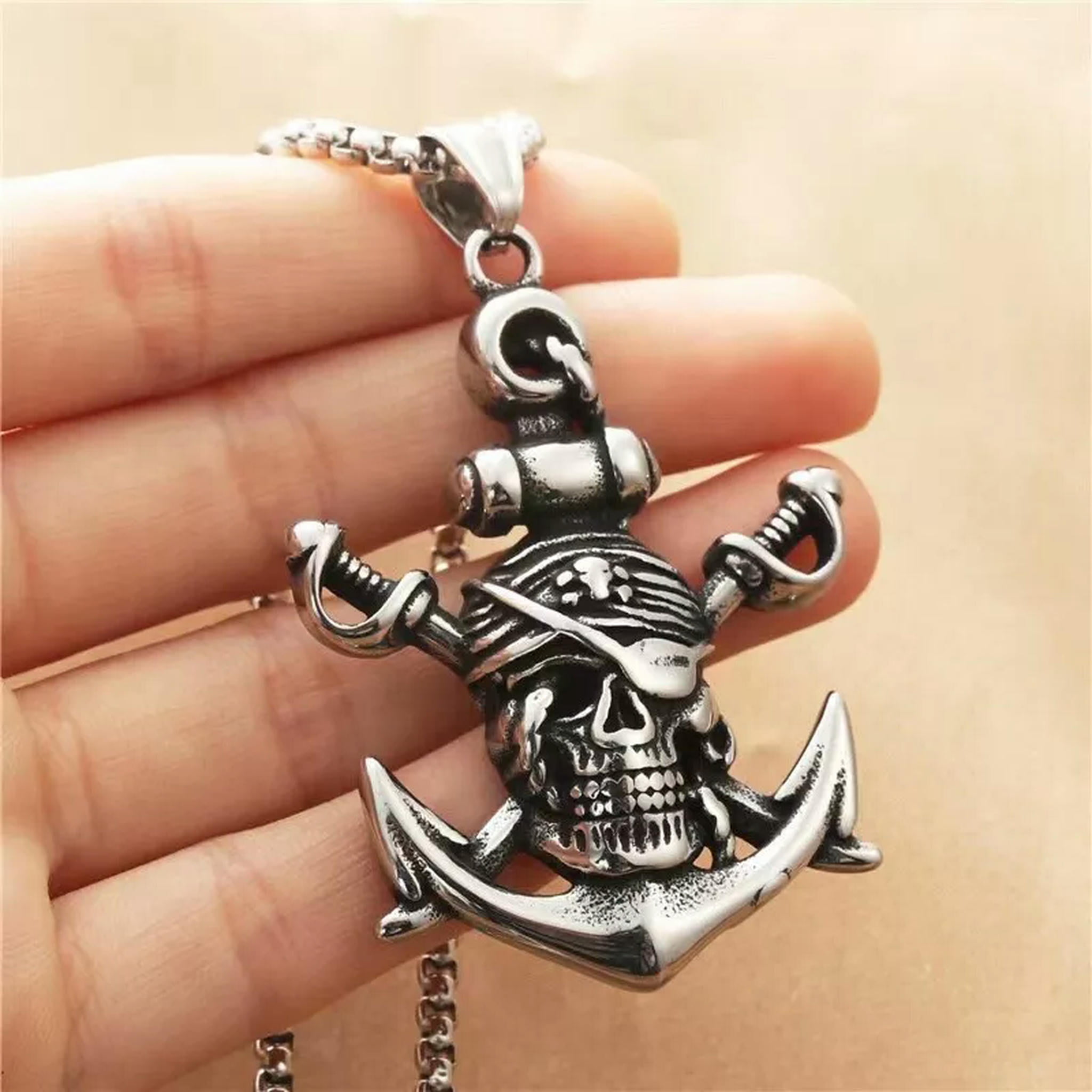 MATROOY Mens Pirate Skull Nautical Anchor Crossed Sword Pendant ...
