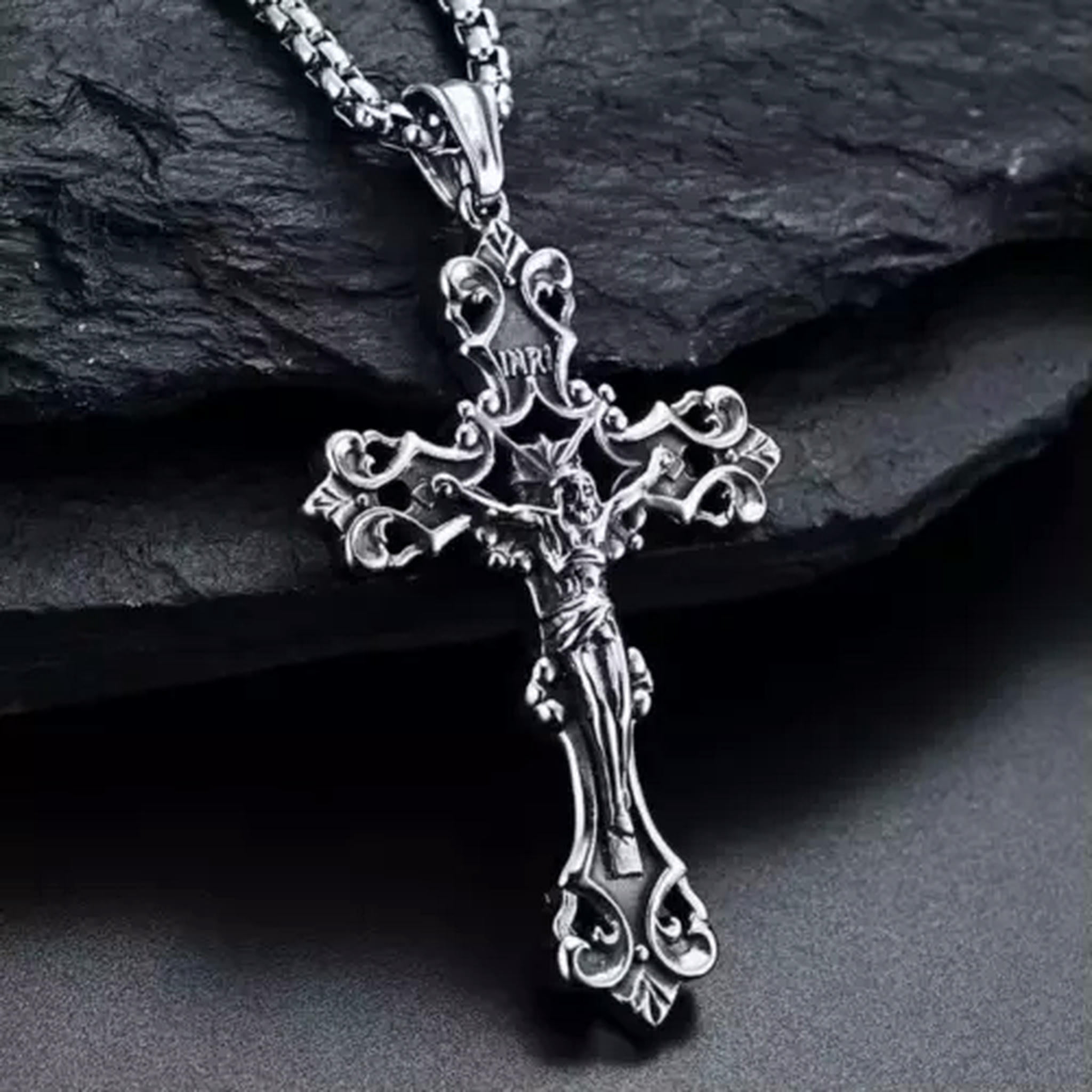 MATROOY Mens Unisex Punk Gothic Rock Skull / Cross / Viking Valknut ...