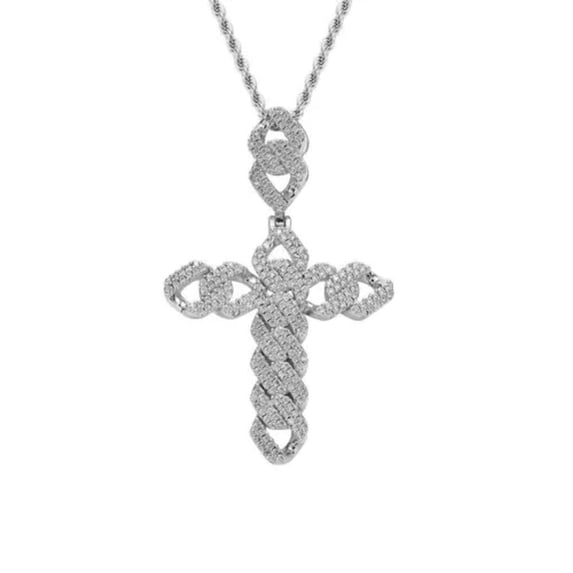 MATROOY Miami Cuban Link Cross Necklace, Mens Hip Hop Iced Flooded ...