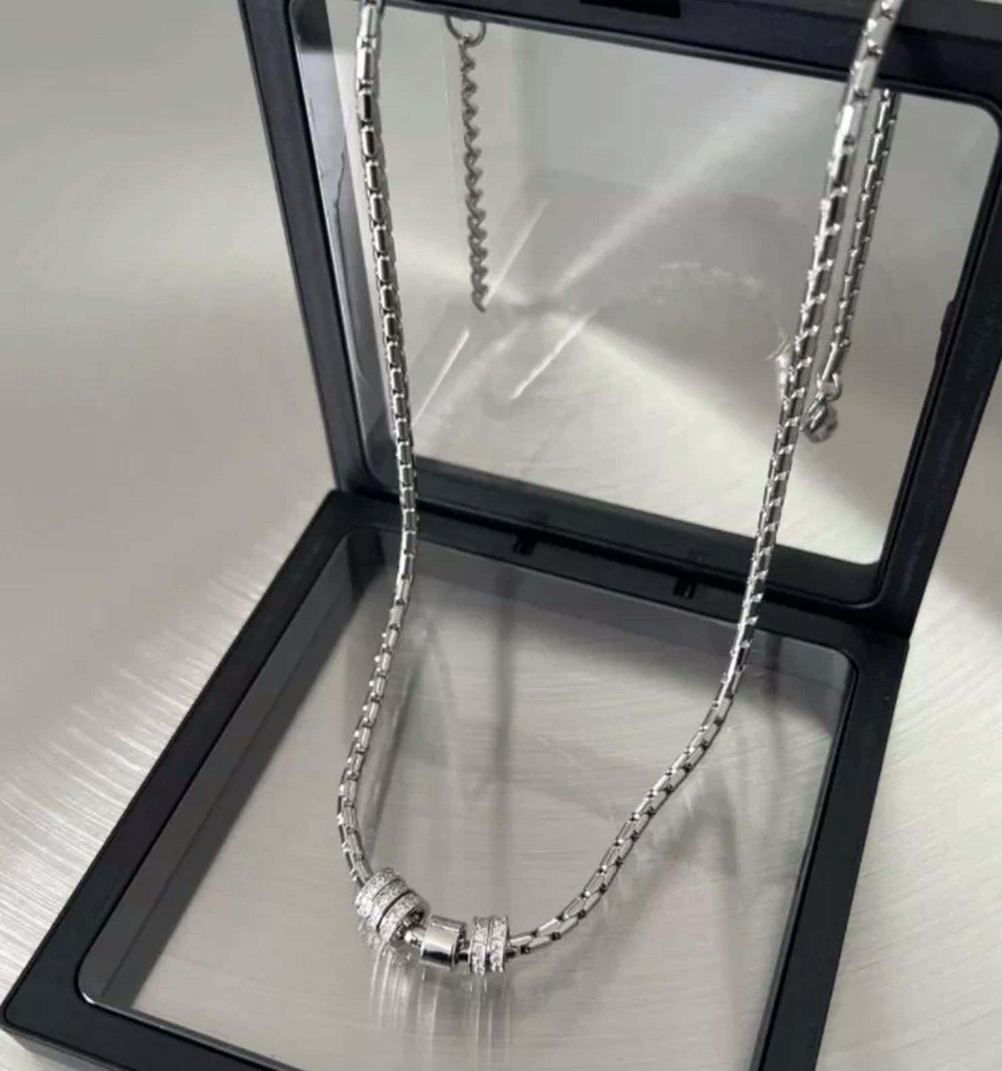 MATROOY NEW Flash Diamond Circle Men's Necklace Stainless Steel Women's ...