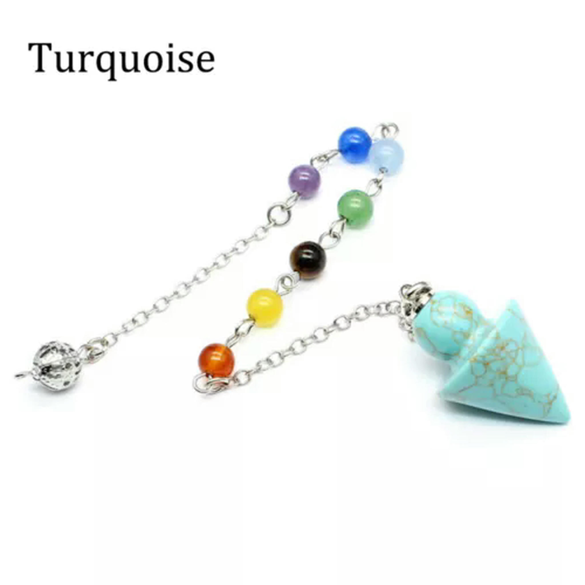 MATROOY Natural 7 Chakra Cone Healing Crystal Pendulum Dowsing Divination Gem Pendant-Green ...