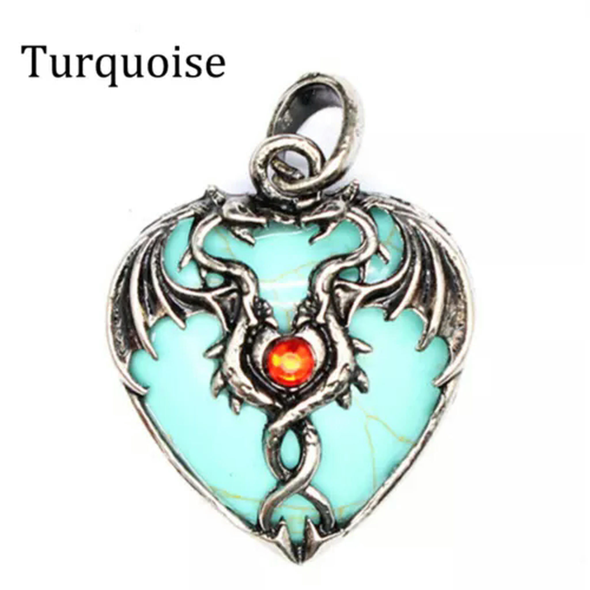 MATROOY Natural Crystal Heart Double Dragon Wyvern Wivern Pendant Magic Healing Amulet-Green ...