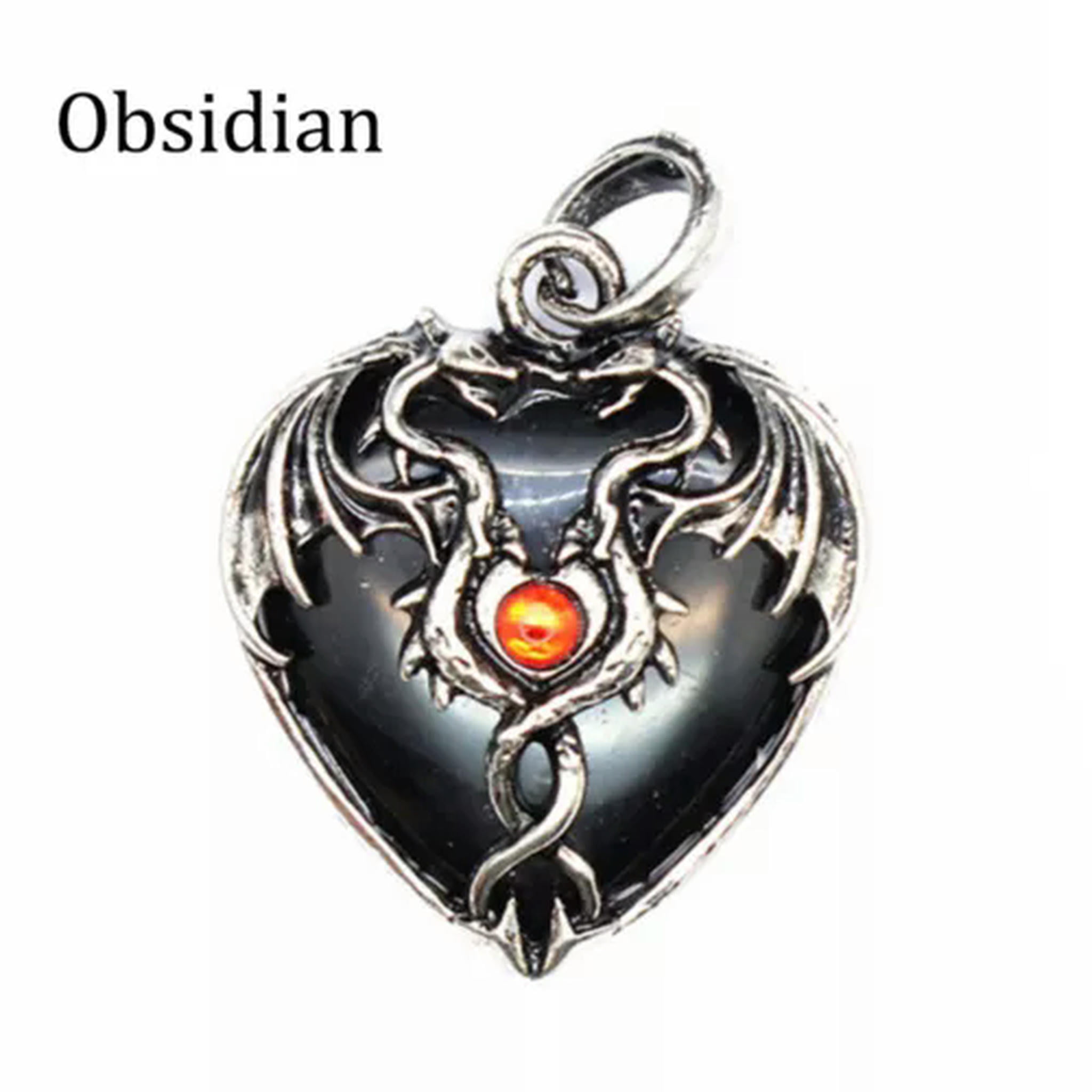 MATROOY Natural Crystal Heart Double Dragon Wyvern Wivern Pendant Magic ...