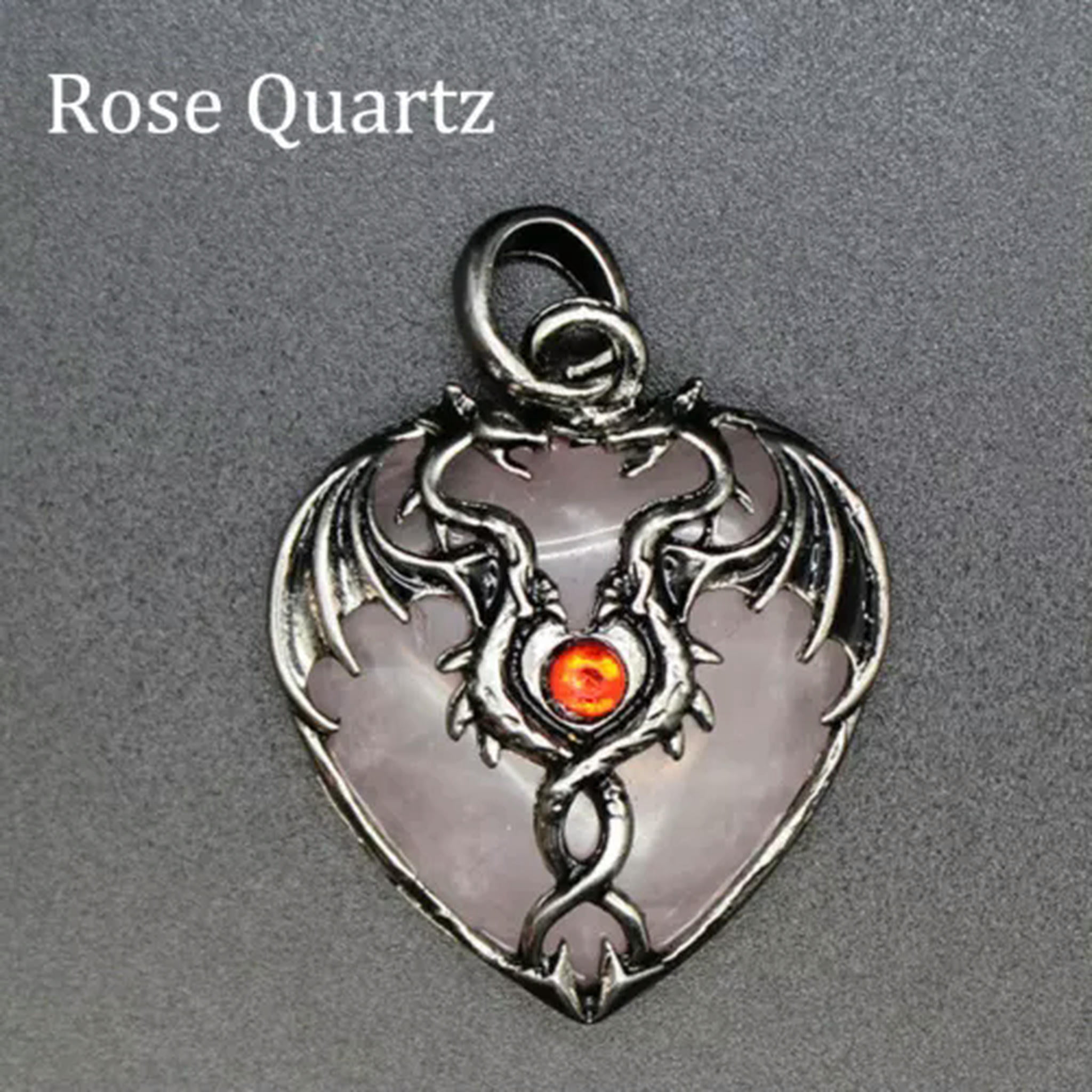 MATROOY Natural Crystal Heart Double Dragon Wyvern Wivern Pendant Magic ...