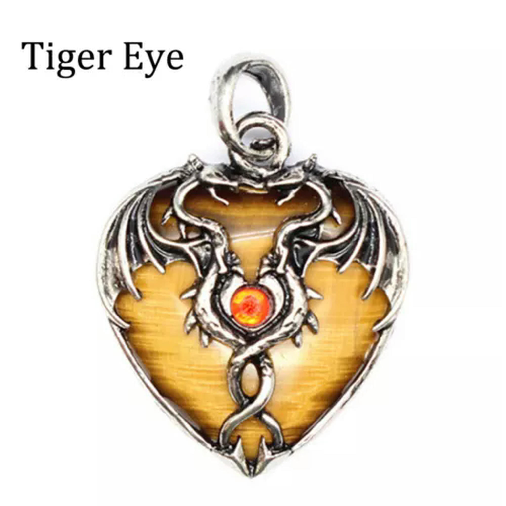 MATROOY Natural Crystal Heart Double Dragon Wyvern Wivern Pendant Magic ...