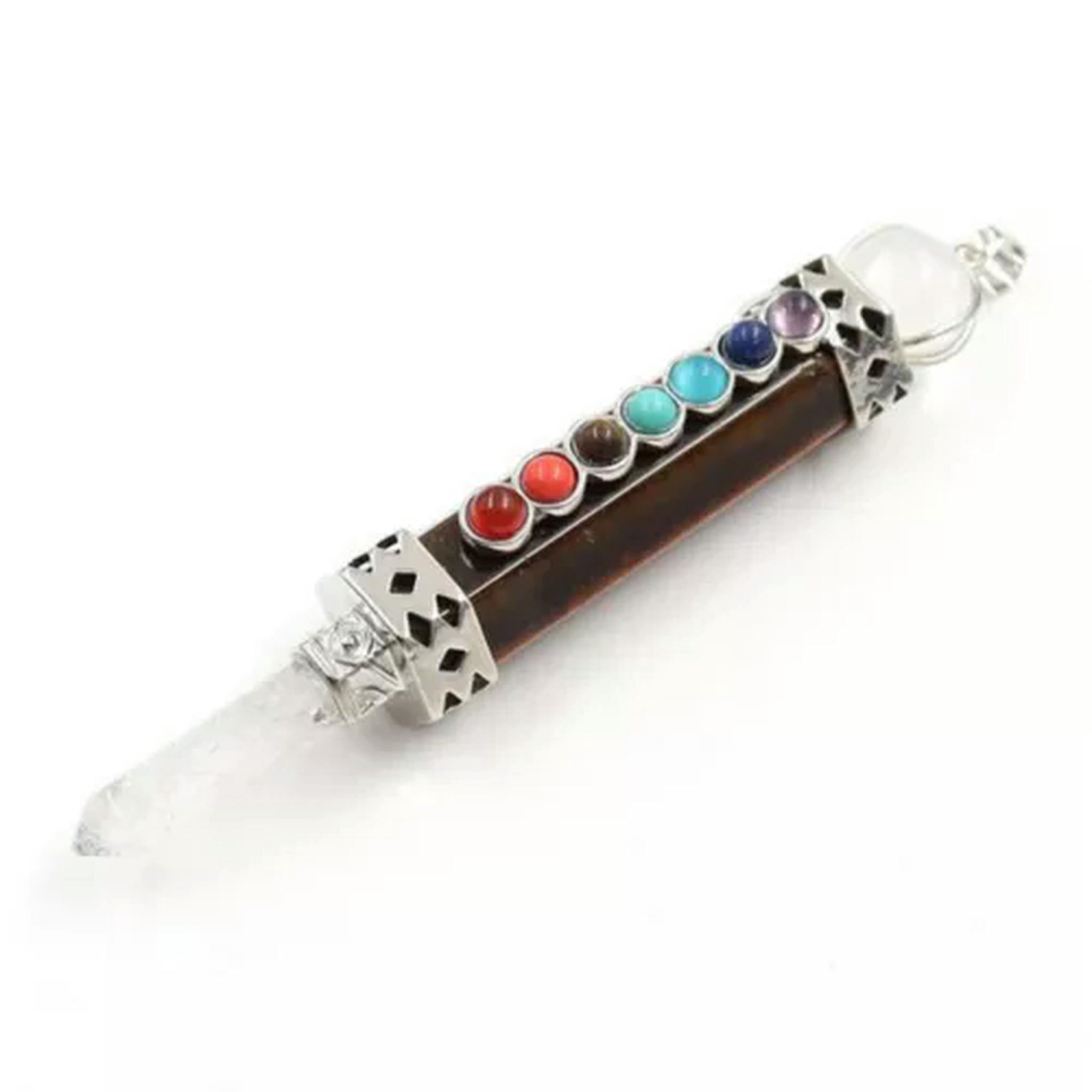 MATROOY Natural Crystal Hexagon Healing Chakra Point Stone Pendulum ...