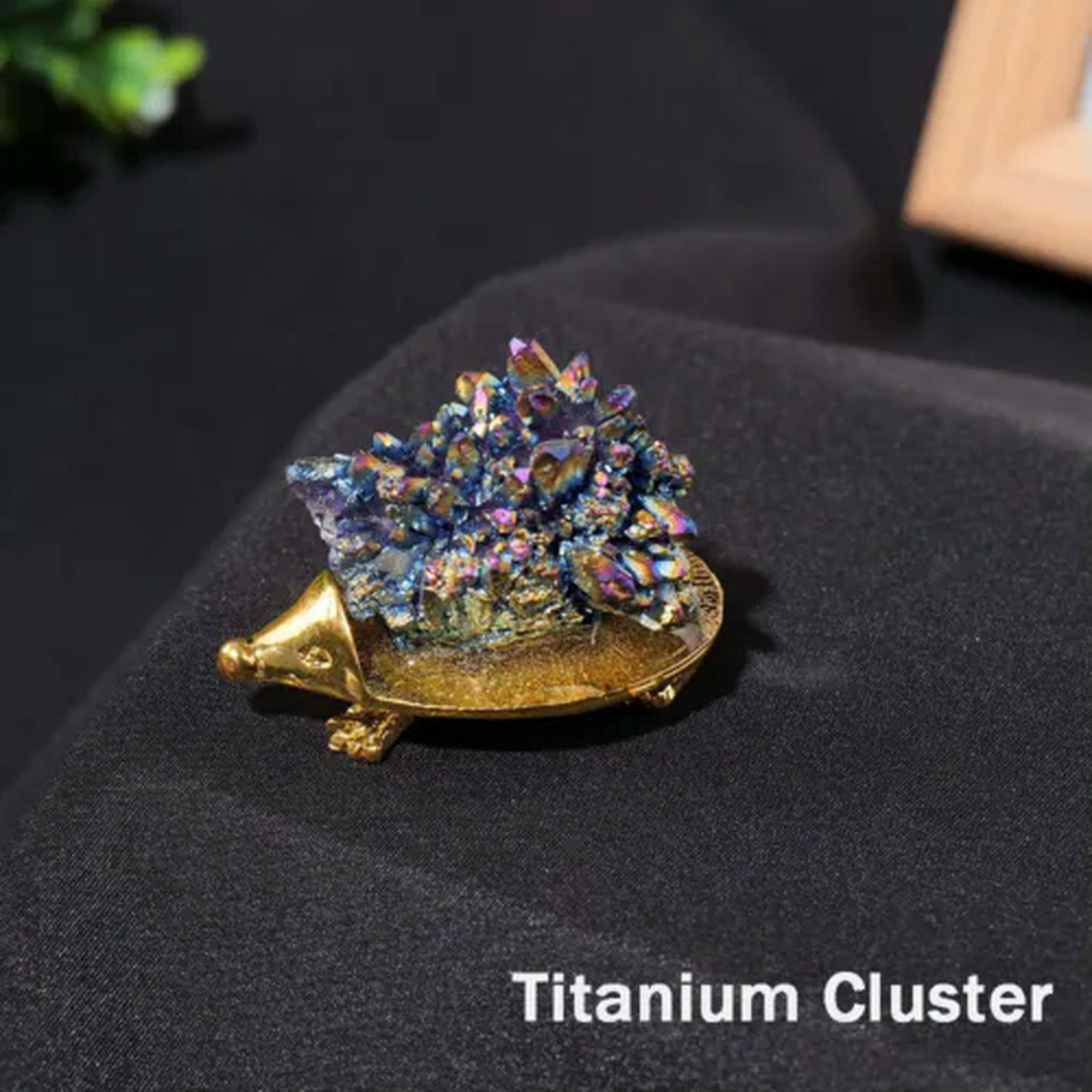 MATROOY Natural Crystal Quartz Cluster Hedgehog Animal Ornament Reiki Healing Craft-Titanium ...