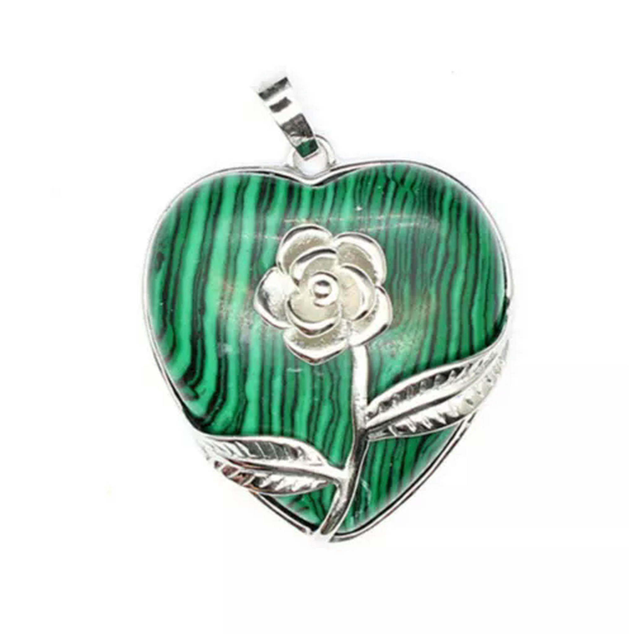 MATROOY Natural Crystal Quartz Heart Pendant Rose Flower Wrapped Chakra ...