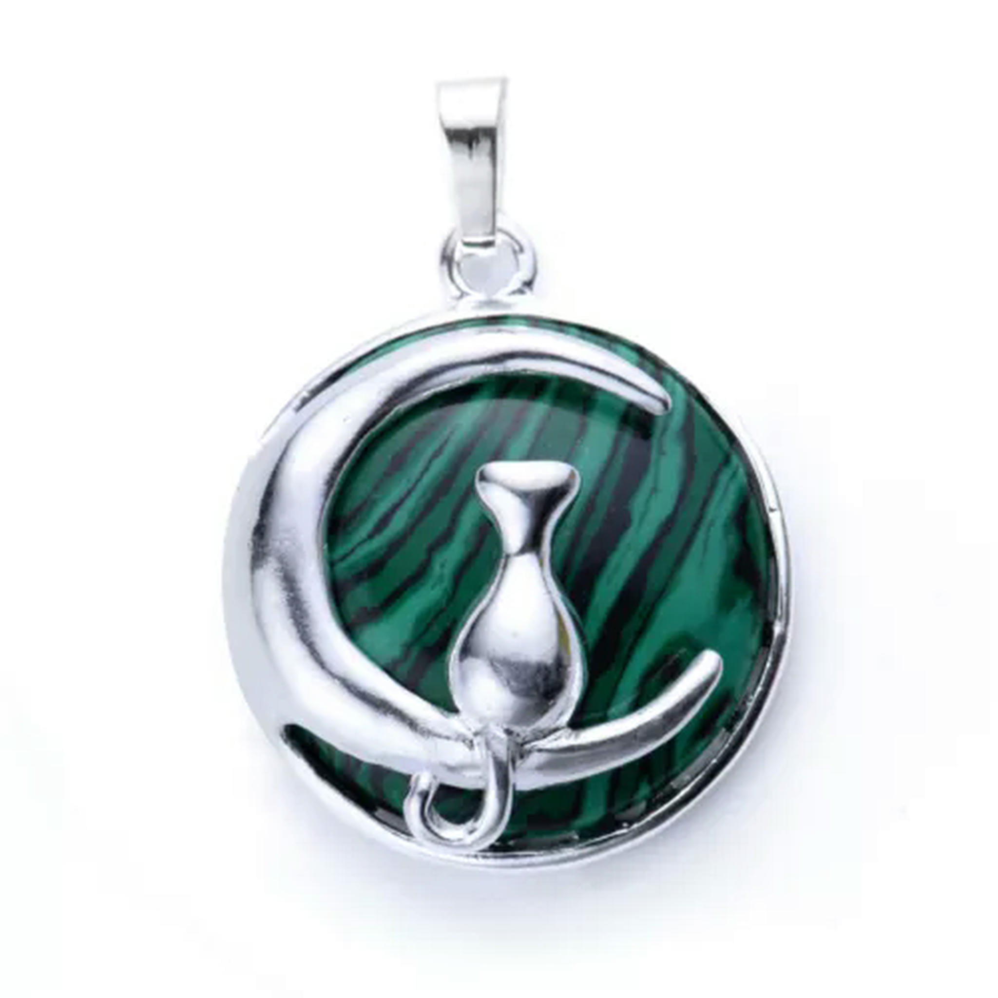 MATROOY Natural Gemstone Cat and Moon Round Reiki Chakra Pendant Charms ...