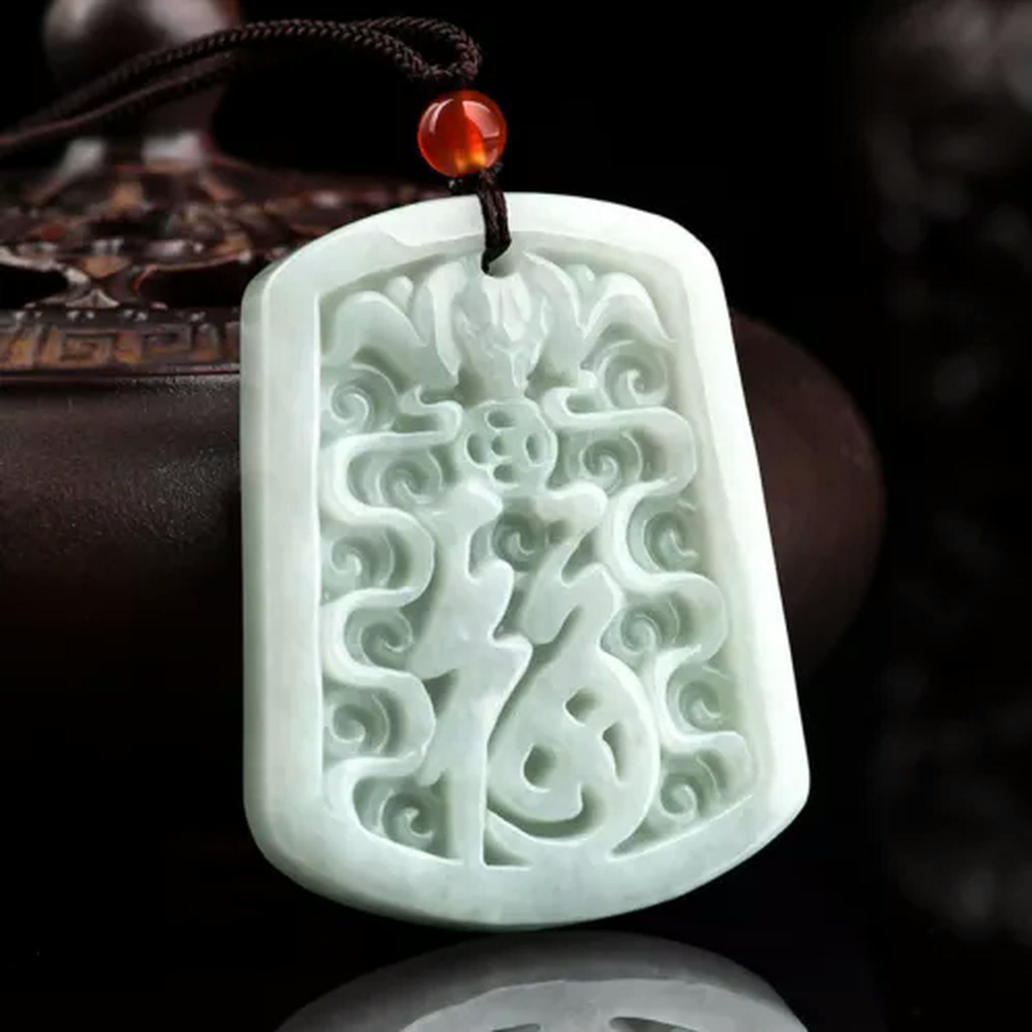 MATROOY Natural Grade A Jade Jadeite Men Women Chinese Character Fu ...