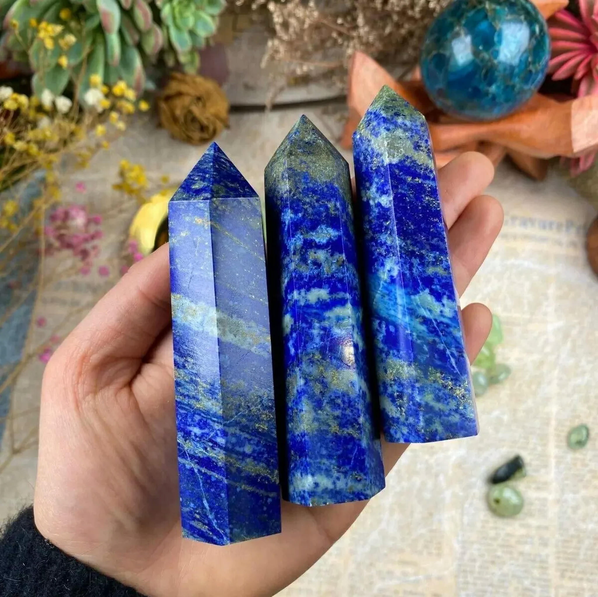 MATROOY Natural Lapis Lazuli Healing Crystal Wand Obelisk Hexagonal ...