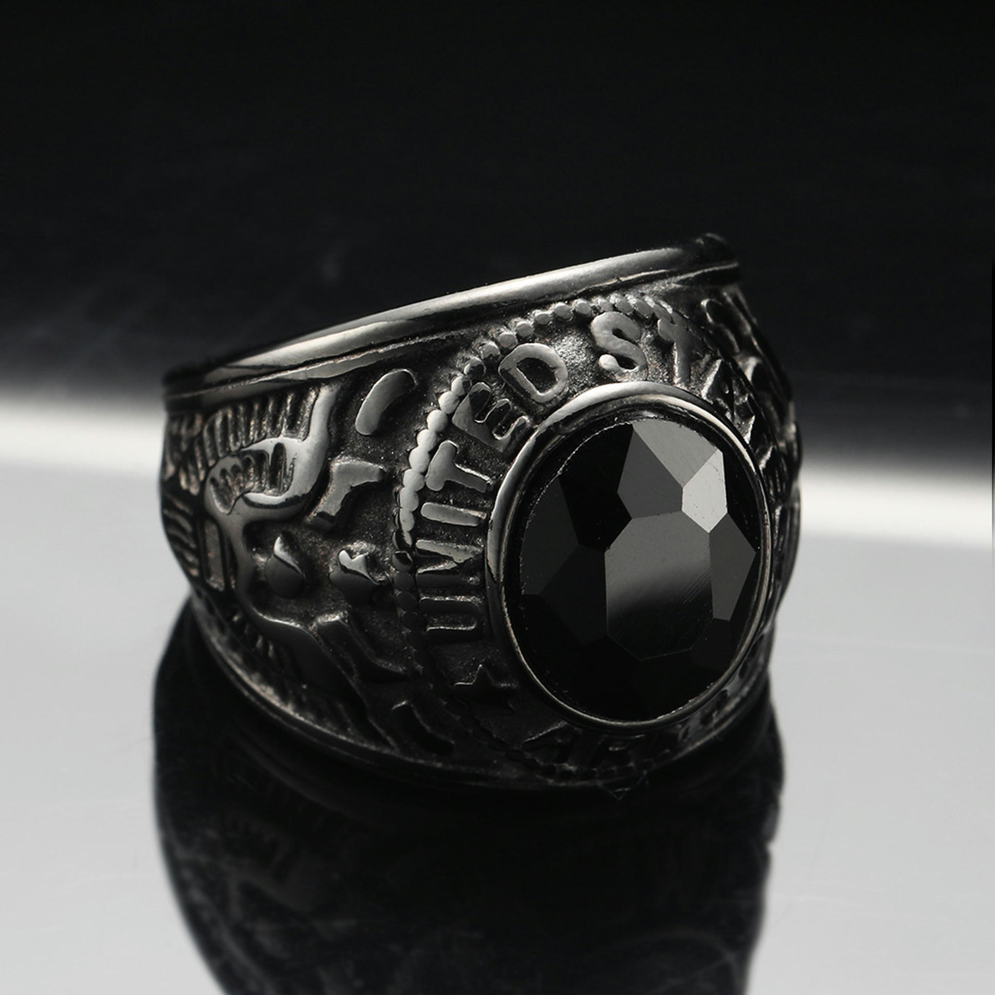 MATROOY New Multicolor CZ United States Army Black Signet Ring ...