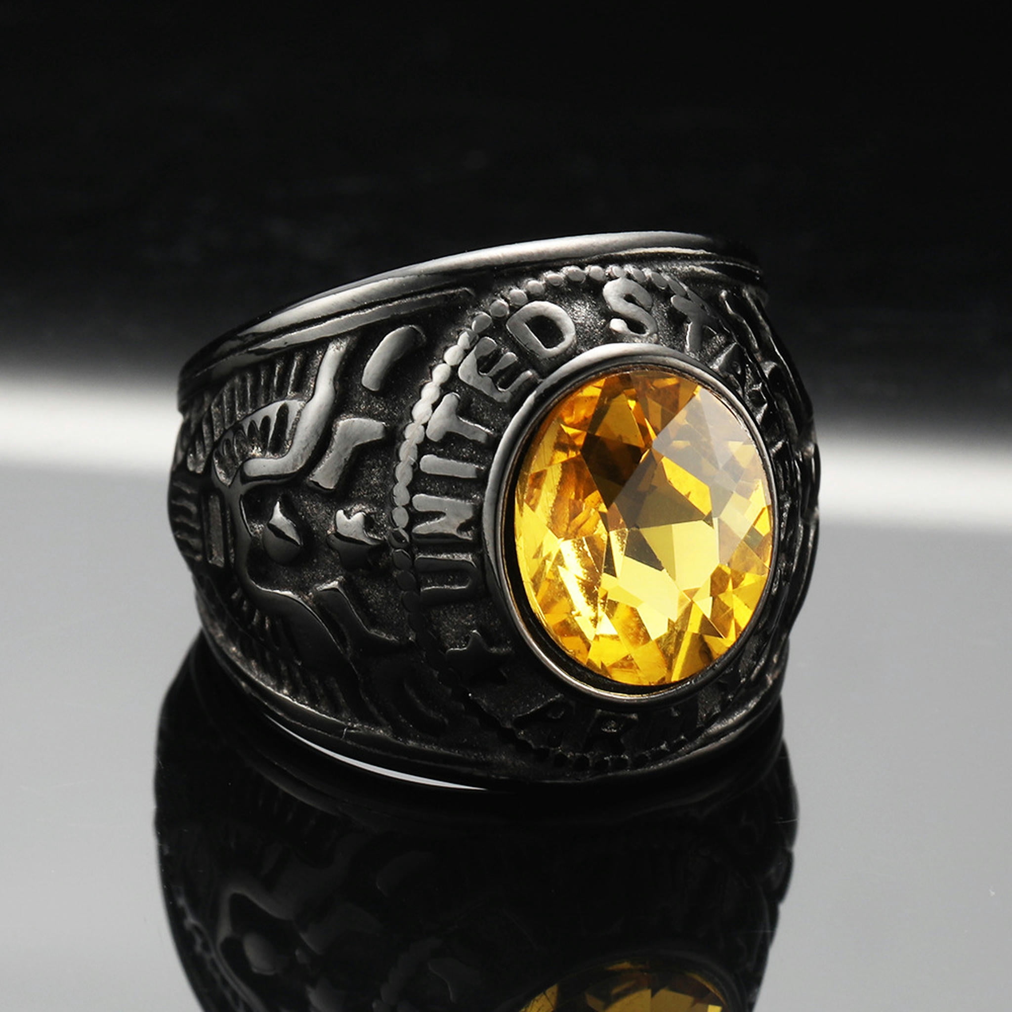 MATROOY New Multicolor CZ United States Army Black Signet Ring ...